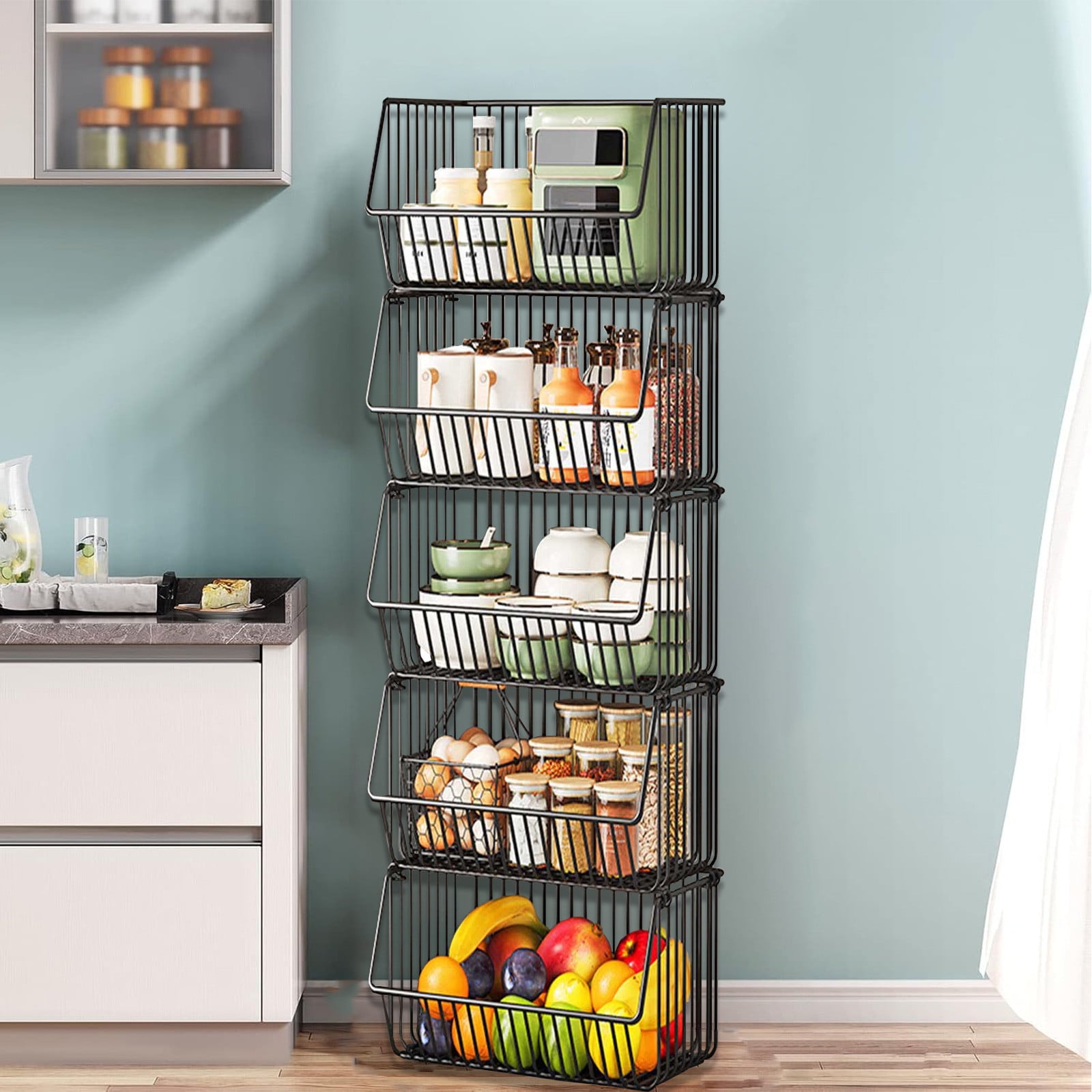 5 Tier Fruit Vegetable Storage Basket Stackable Metal Wire Baskets Cart ...