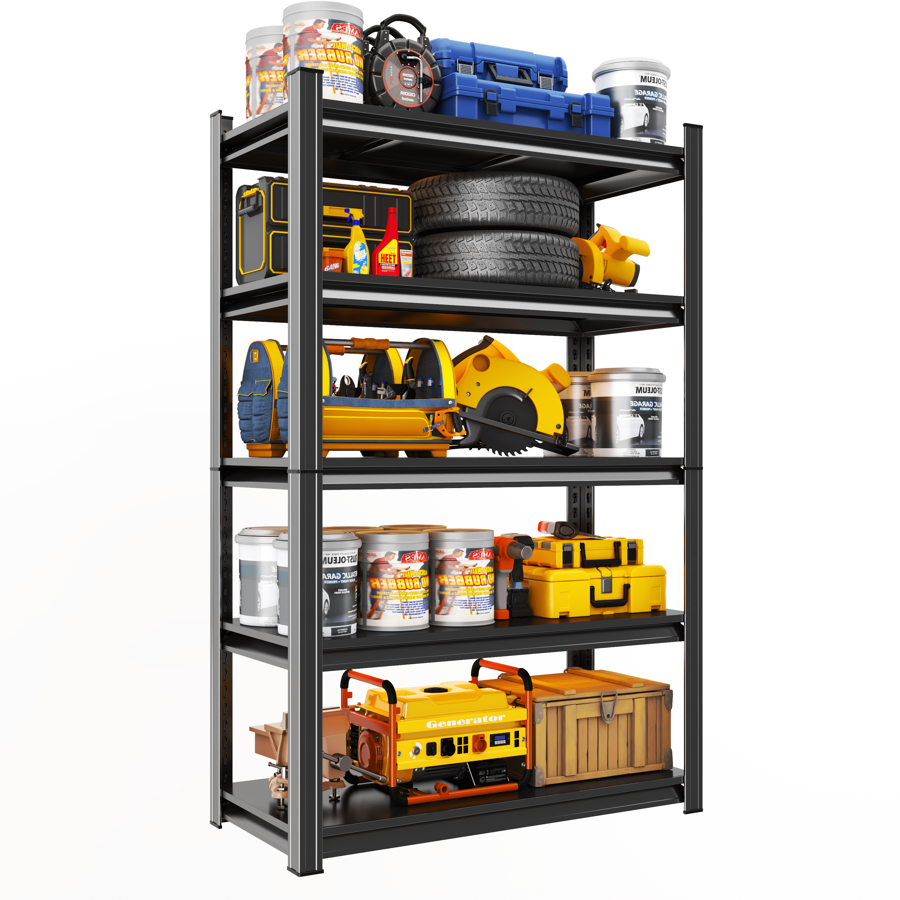 5-Tier Garage Shelving,Metal Storage Shelves Unit, Adjustable, Double ...
