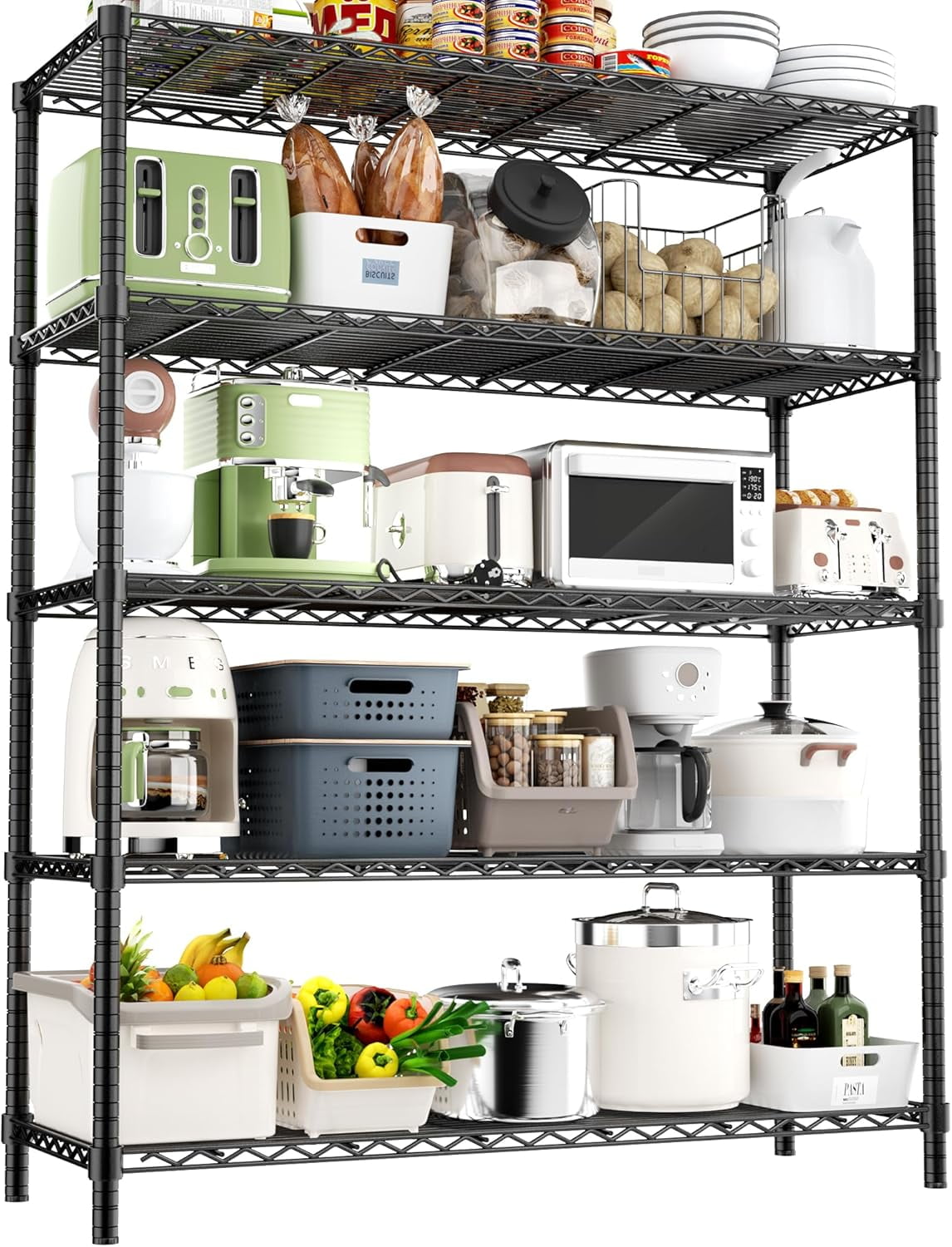 5-Tier Garage Storage Shelves, 2000LBS Weight Capacity, Size: 20"W, 72 ...