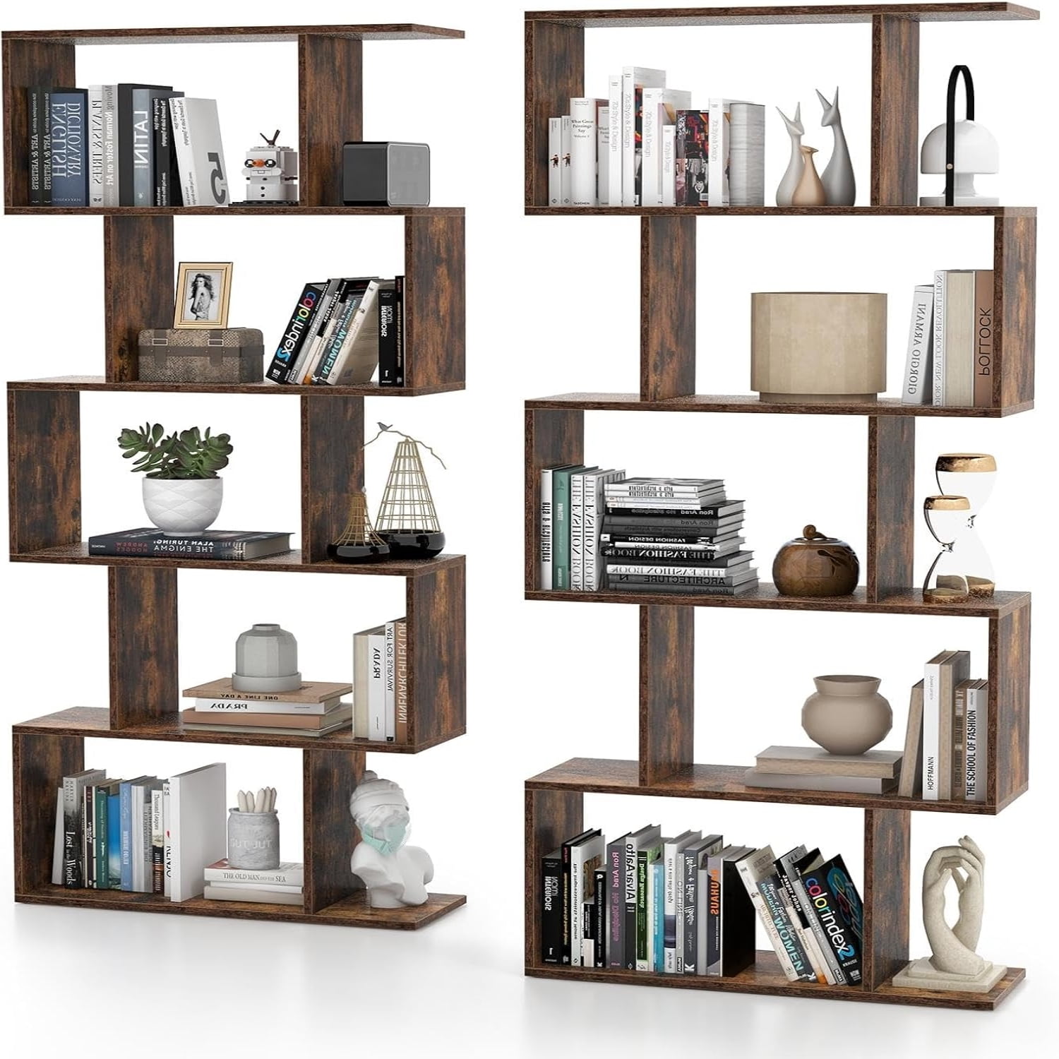 5-Tier Geometric Bookcase 62.5\u201D Freestanding Room Divider ...