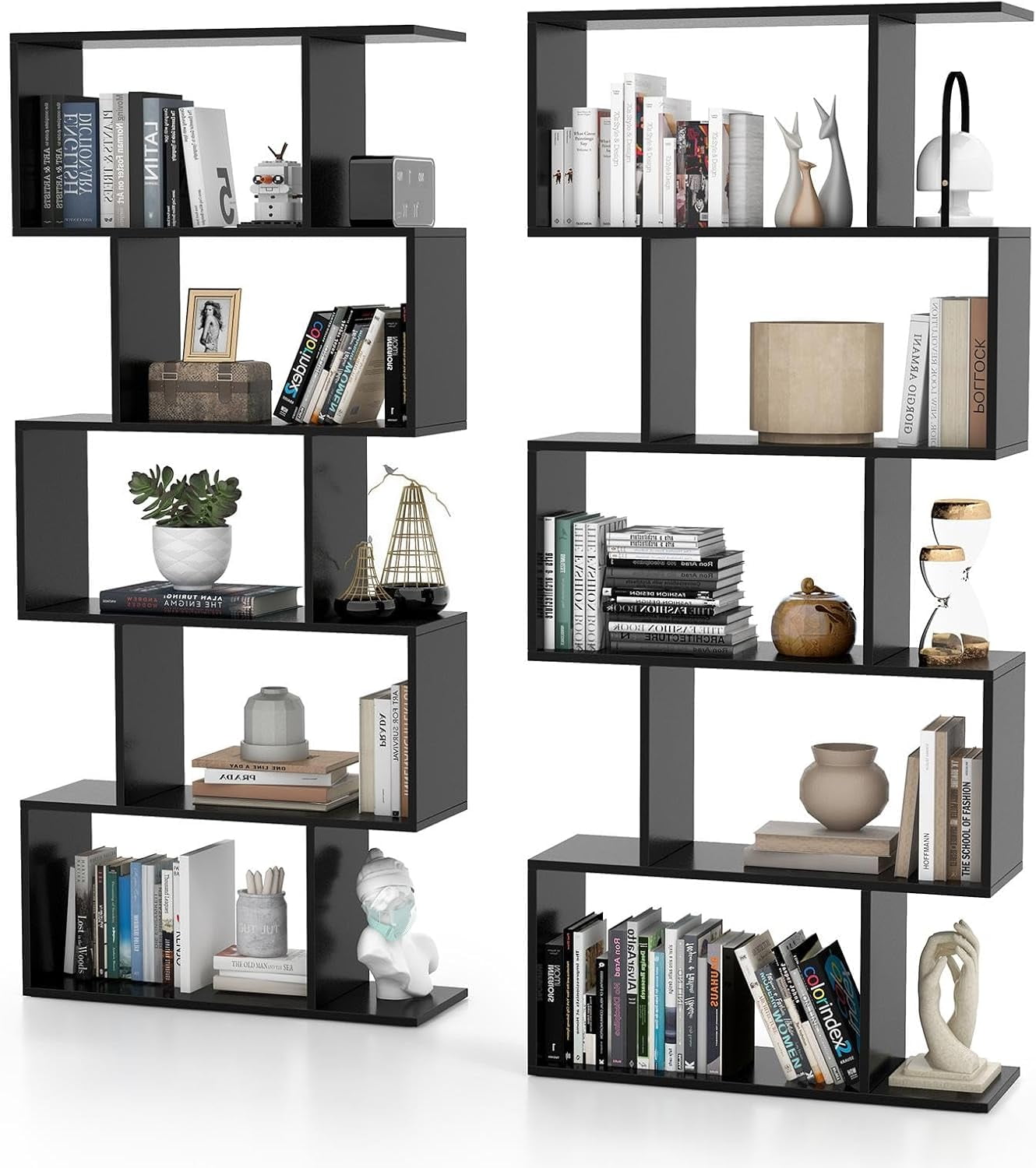 5-Tier Geometric Bookcase 62.5\u201D Freestanding Room Divider ...