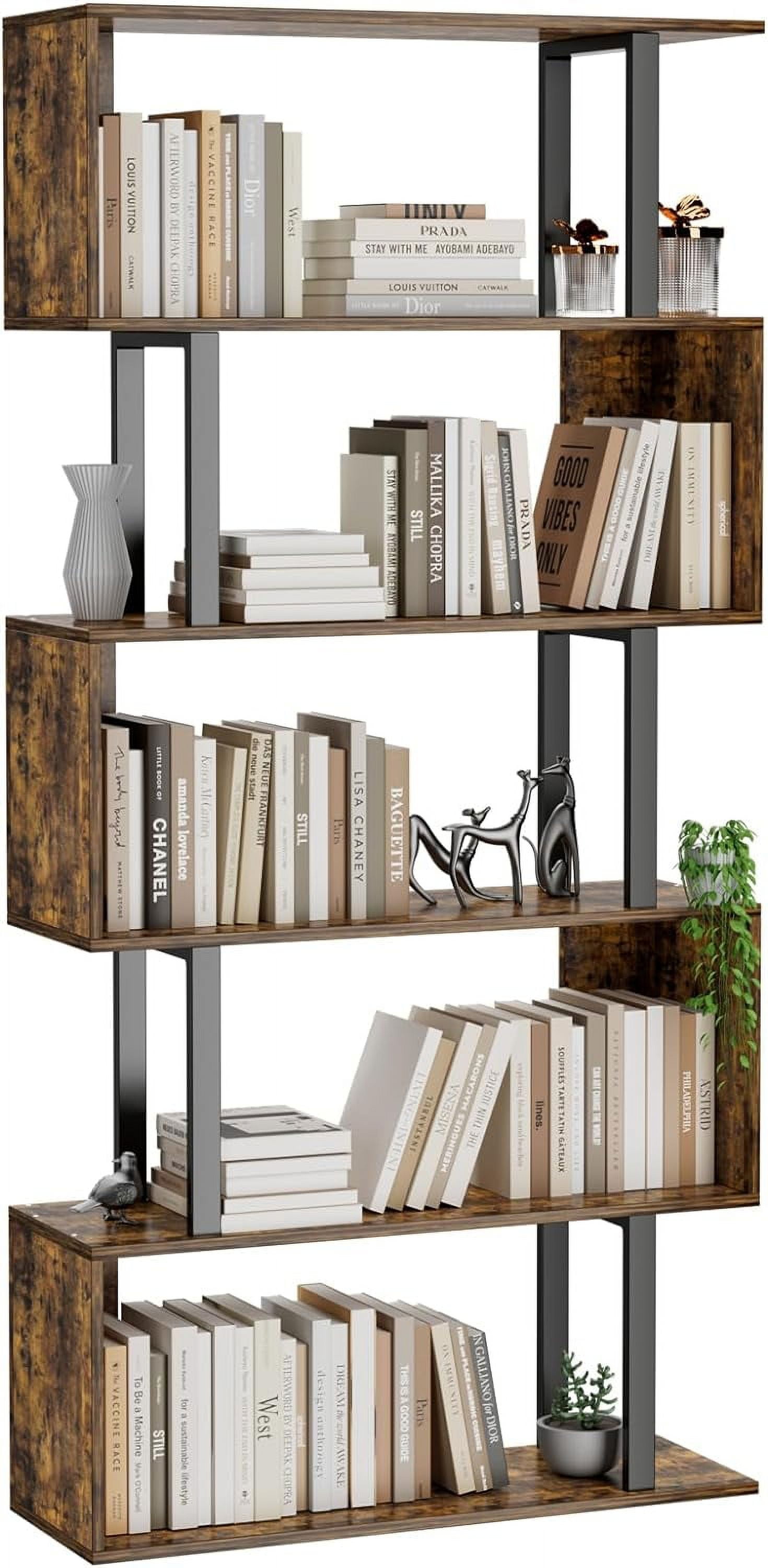 5-Tier Geometric Bookcase,S Shaped Bookshelf, Wood Decorative Storage ...