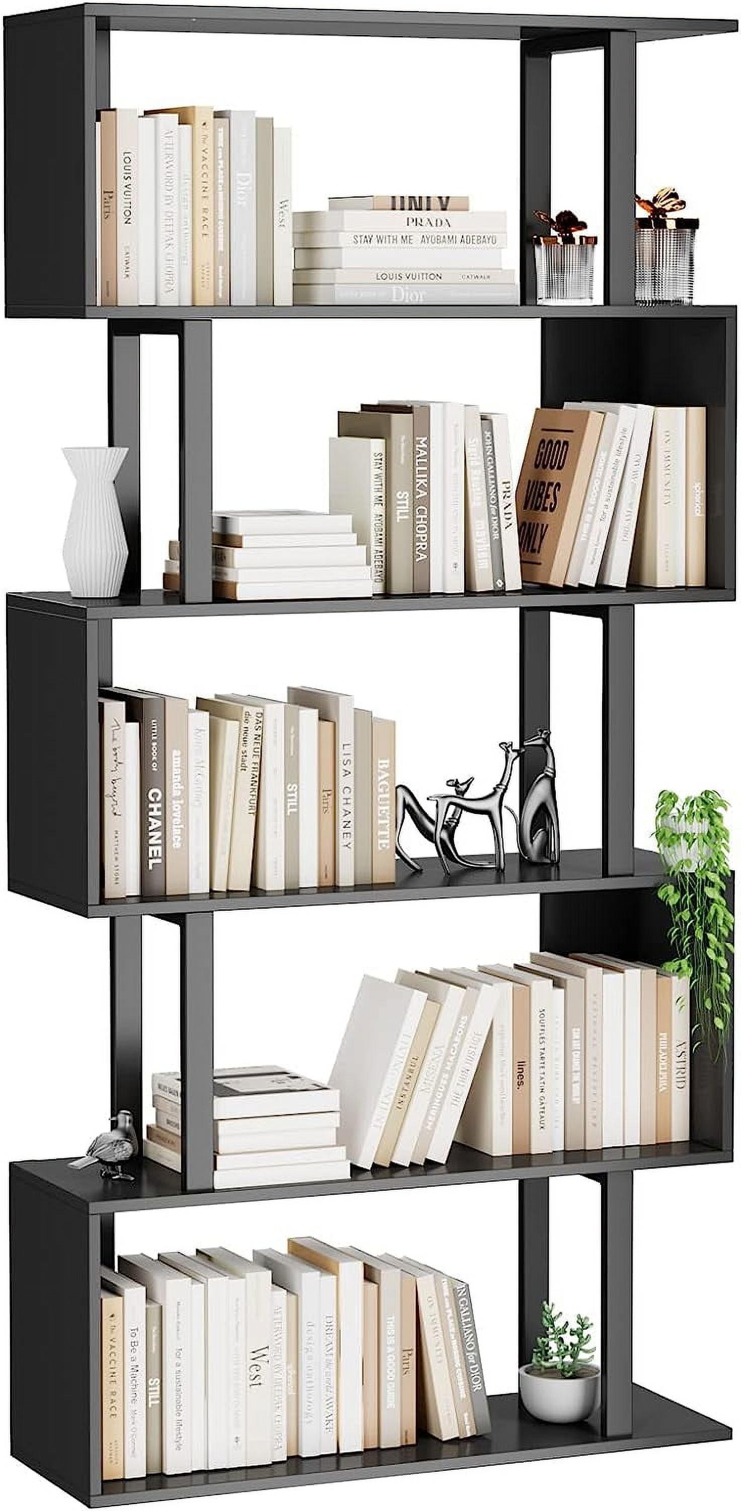 5-Tier Geometric Bookcase,S Shaped Bookshelf, Wood Decorative Storage ...
