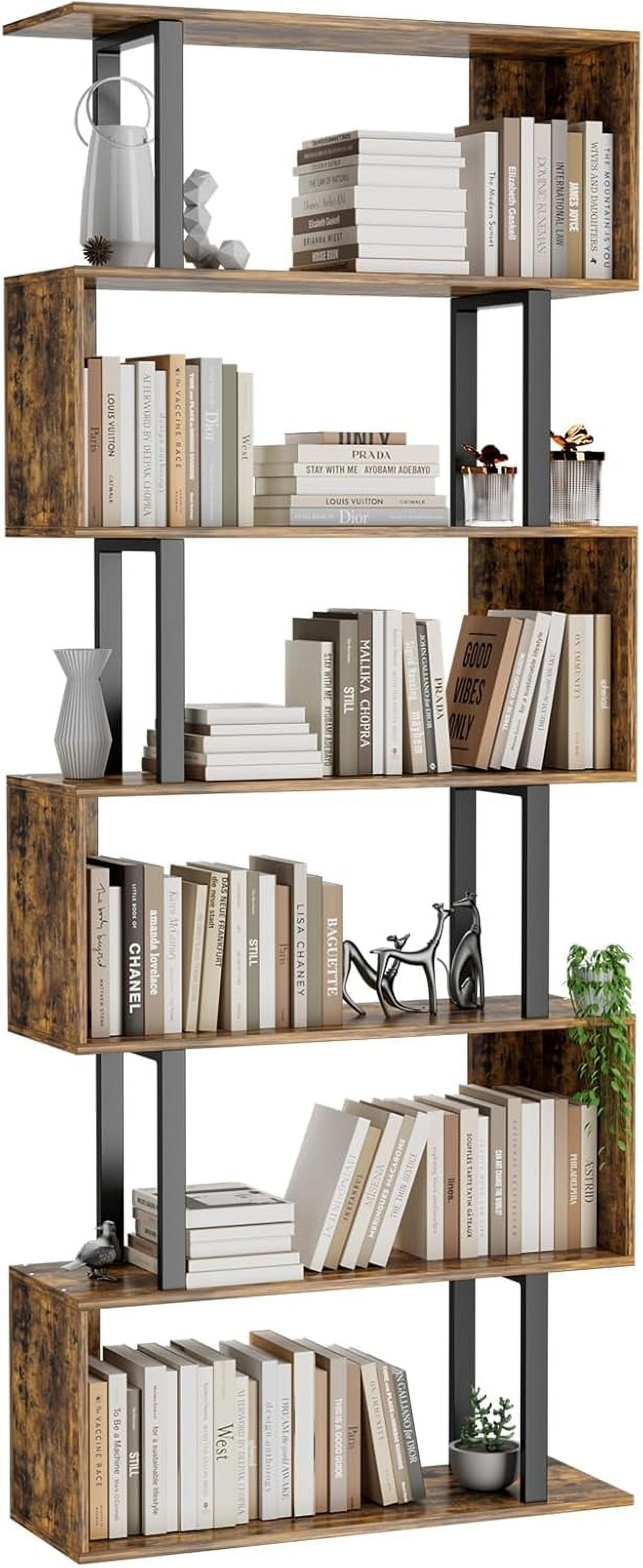 5-Tier Geometric Bookcase,S Shaped Bookshelf, Wood Decorative Storage ...