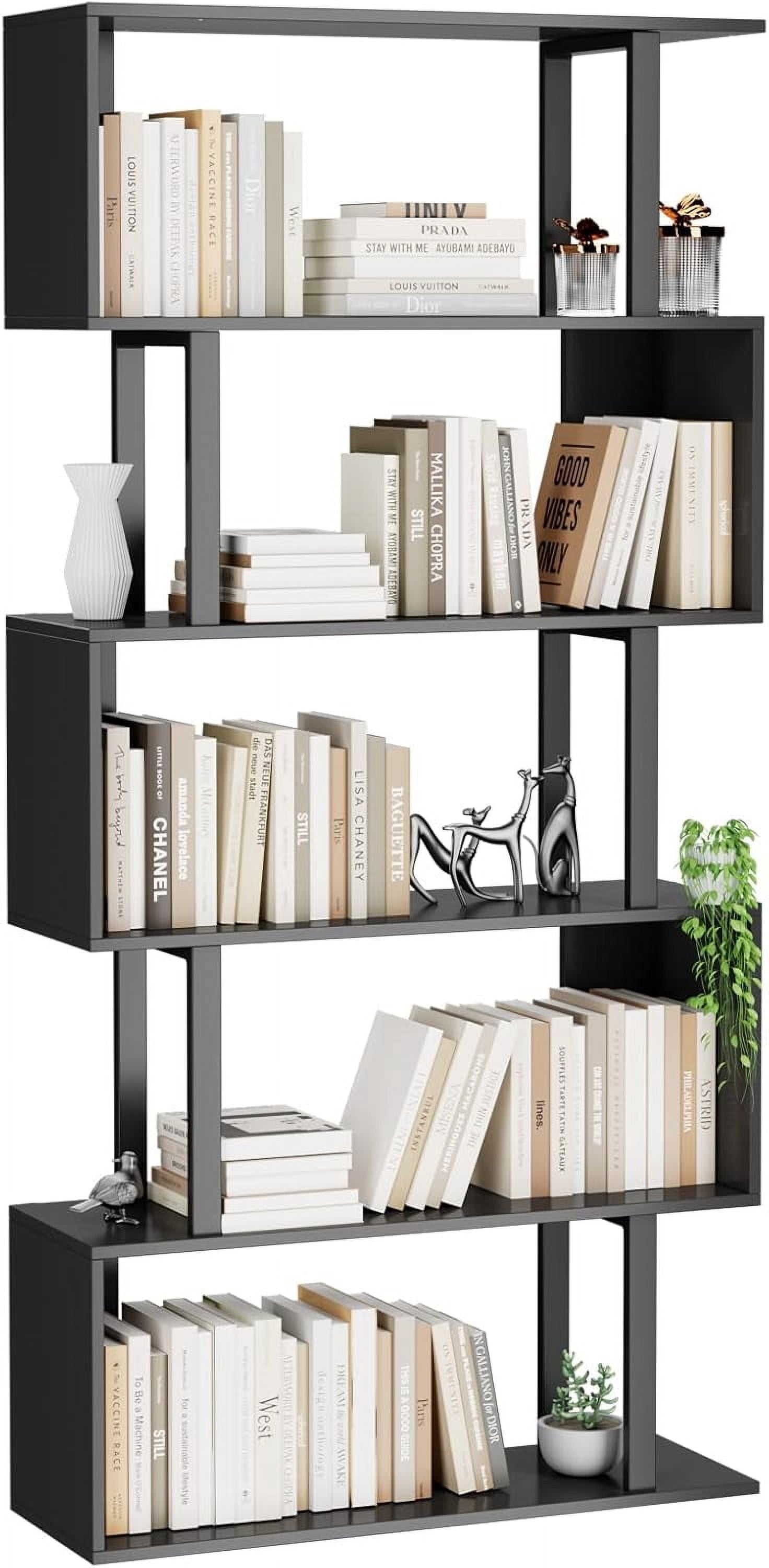 5-Tier Geometric Bookcase,S Shaped Bookshelf, Wood Decorative Storage ...