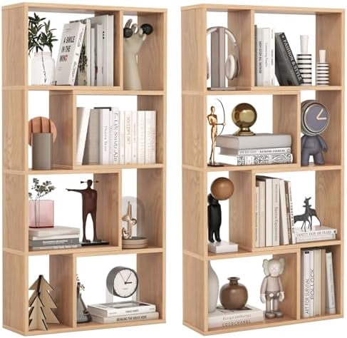 5 Tier Geometric Bookshelf, 48”H Freestanding 8-Cube Open Bookcase ...