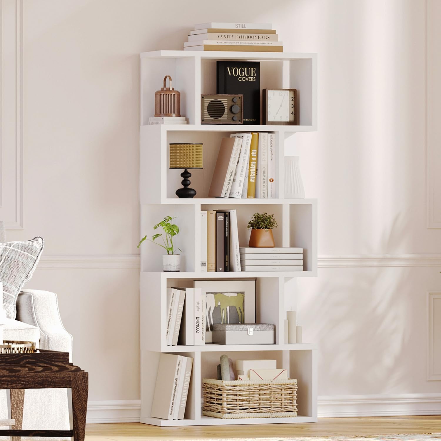 5-Tier Geometric Bookshelf 5-Tier S-Shaped Tall Display Shelf ...
