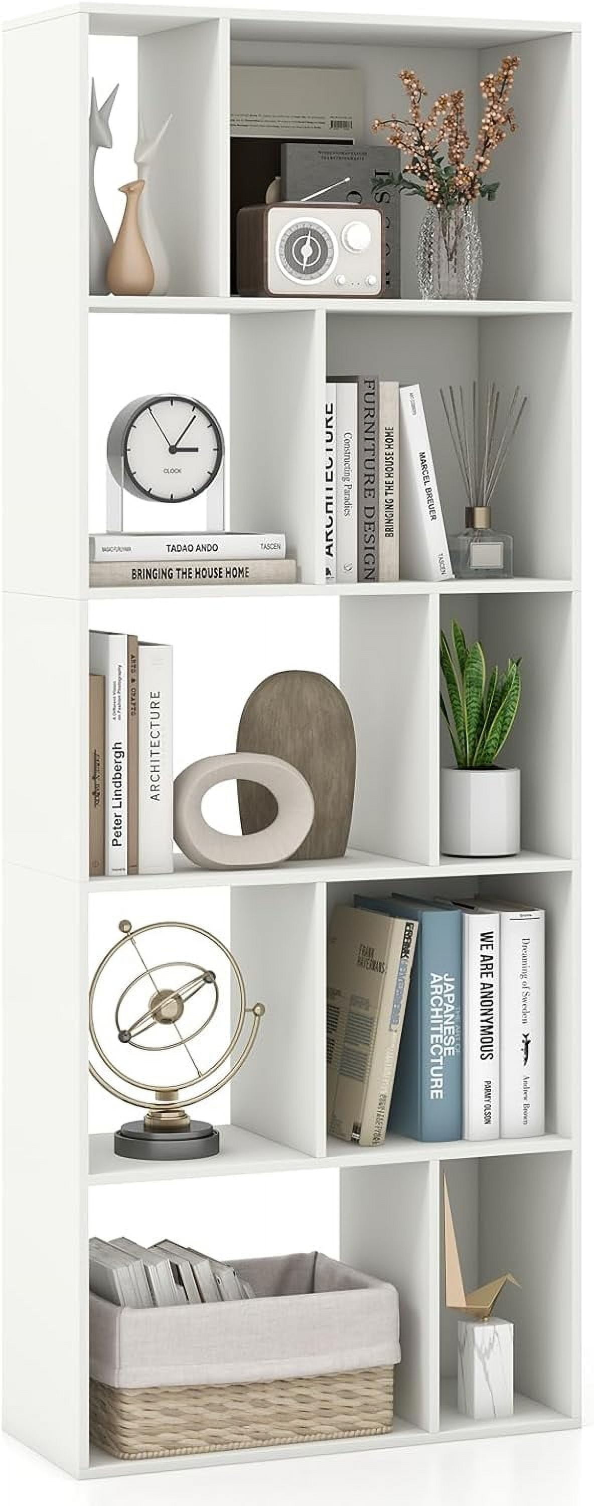 5-Tier Geometric Bookshelf, 63" Modern Tall Bookcase, 10-Cube Storage ...