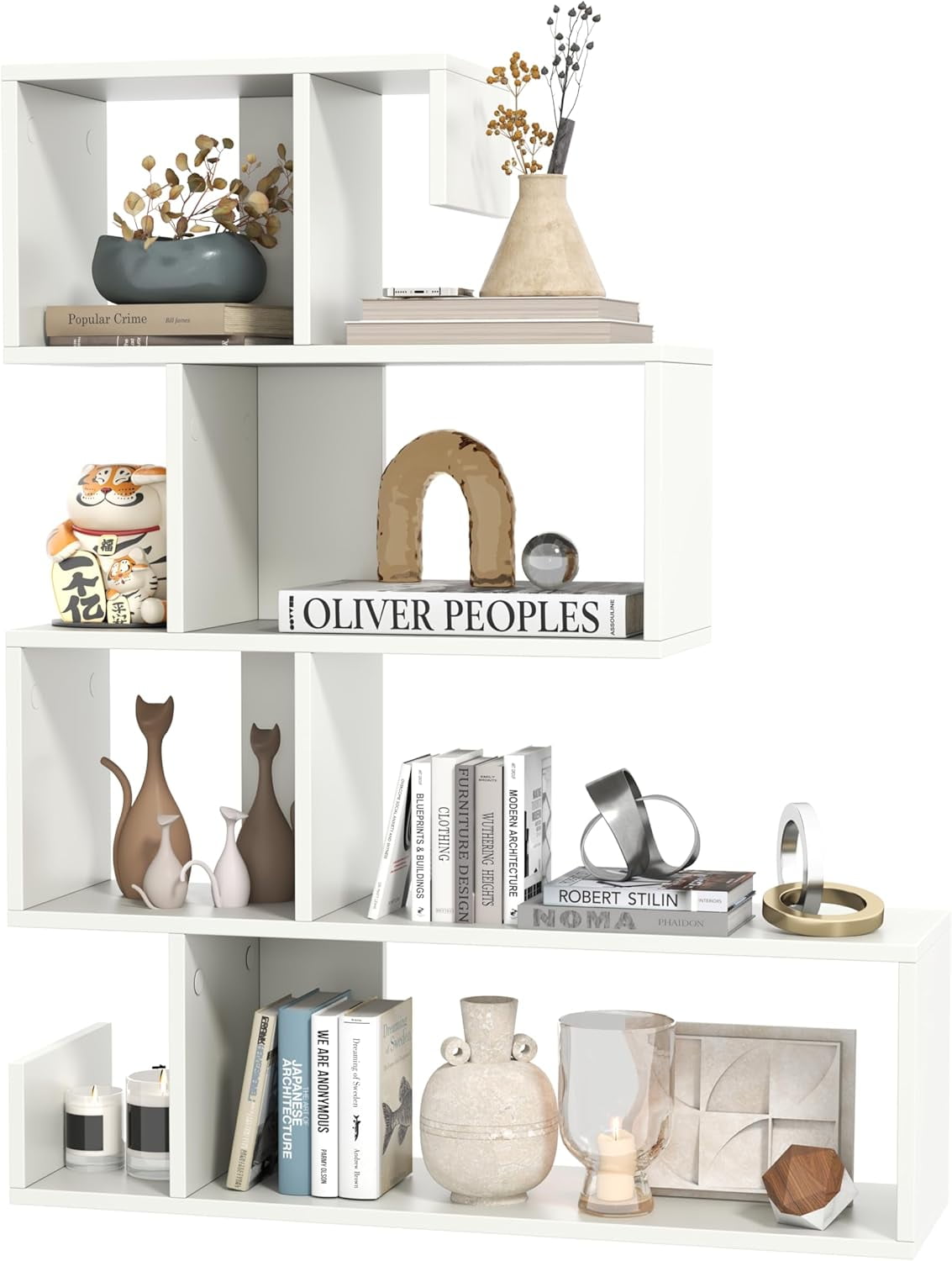 5 Tier Geometric Bookshelf, S-Shaped Z Shelf Bookshelves and Bookcases ...