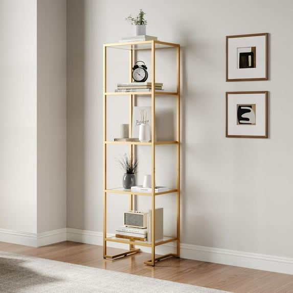 5-Tier Glass Bookshelf, Tempered Glass Display Shelf, Modern Open Shelf ...