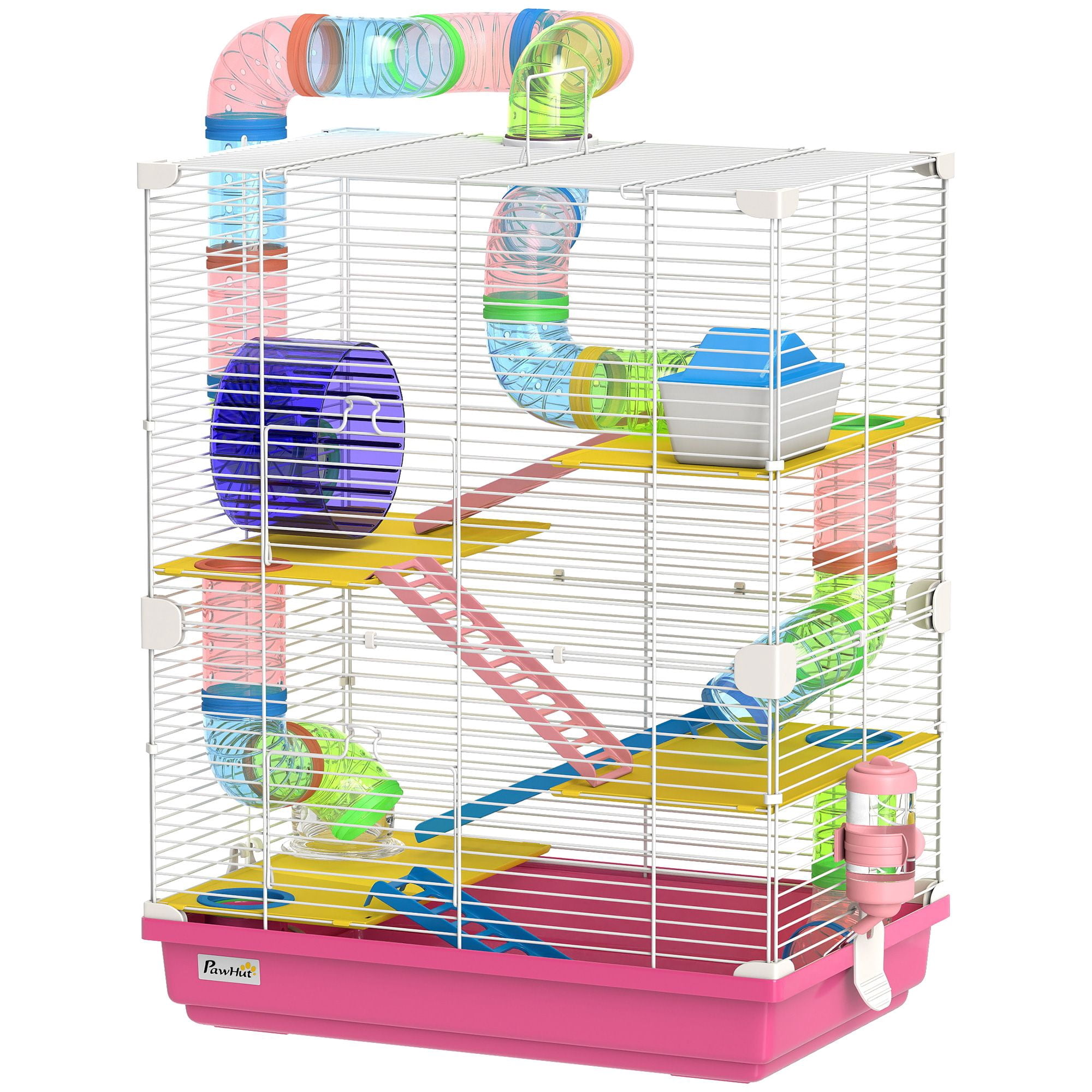 5-Tier Hamster Cage with Exercise Wheel, Tubes, Ramps, and Carry Handle ...