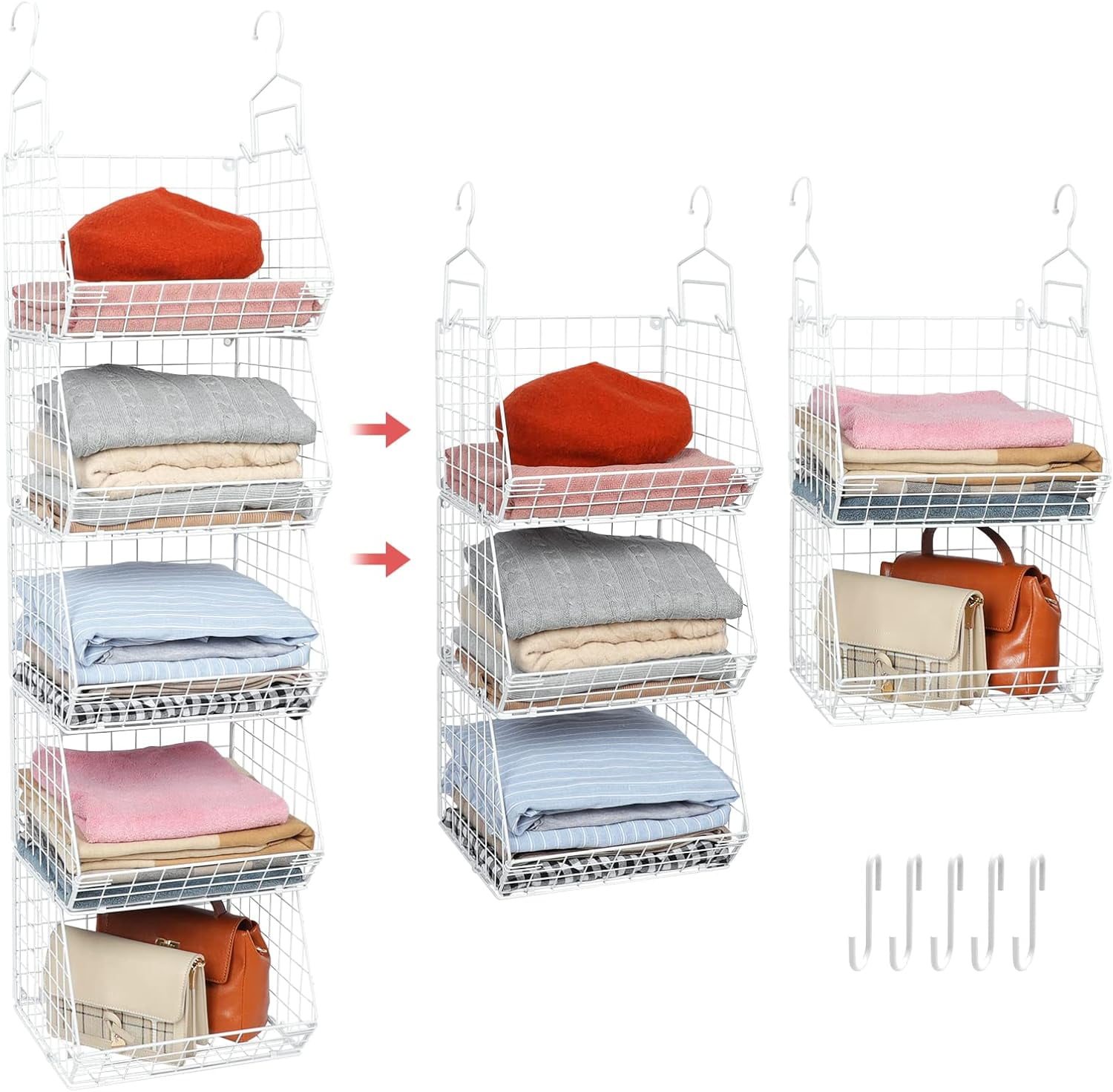 Free Shipping! 5 Tier Hanging Closet Organizer,Closet Storage Wire ...