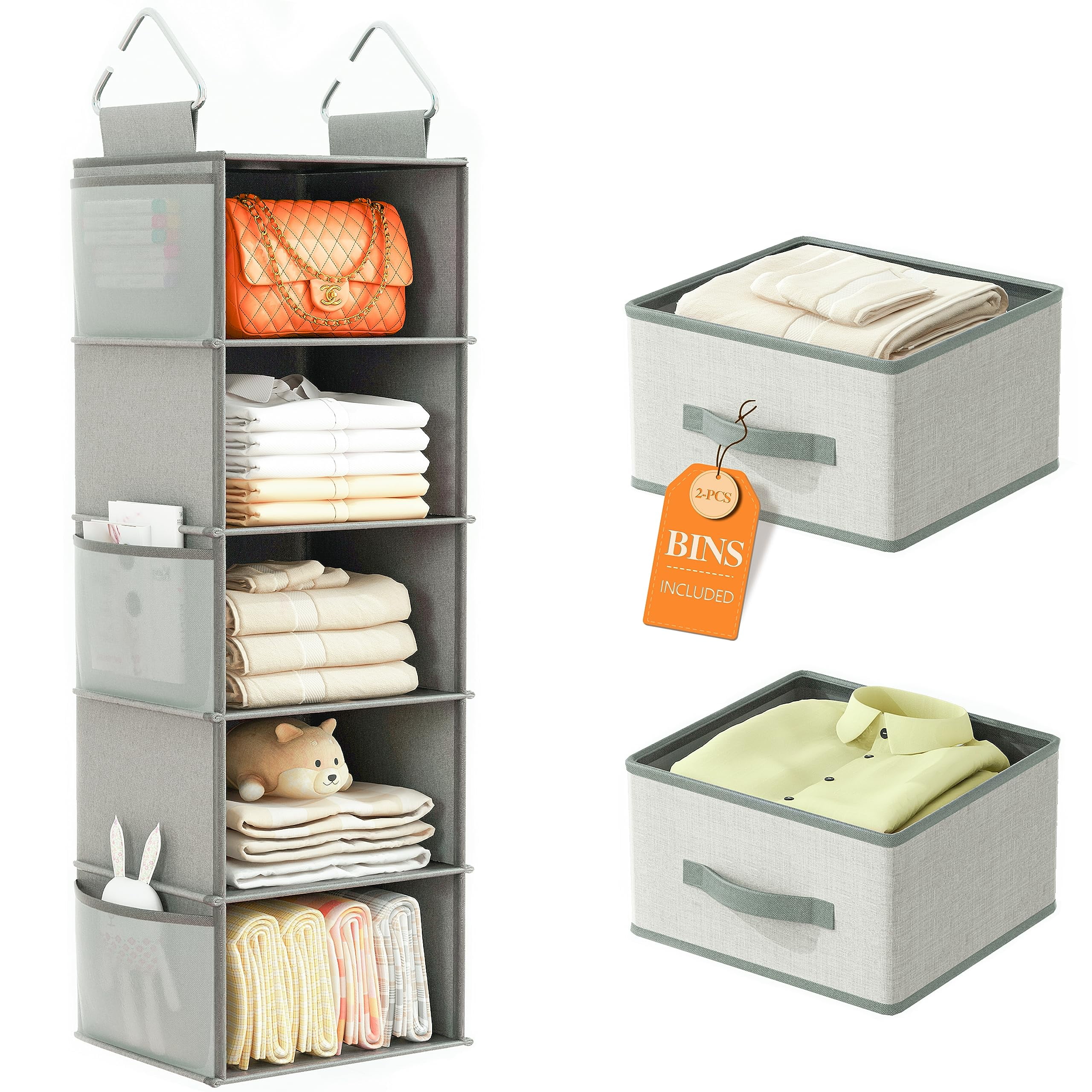 5 Tier Hanging Closet Organizer, Collapsible Thicken Hanging Shelves ...