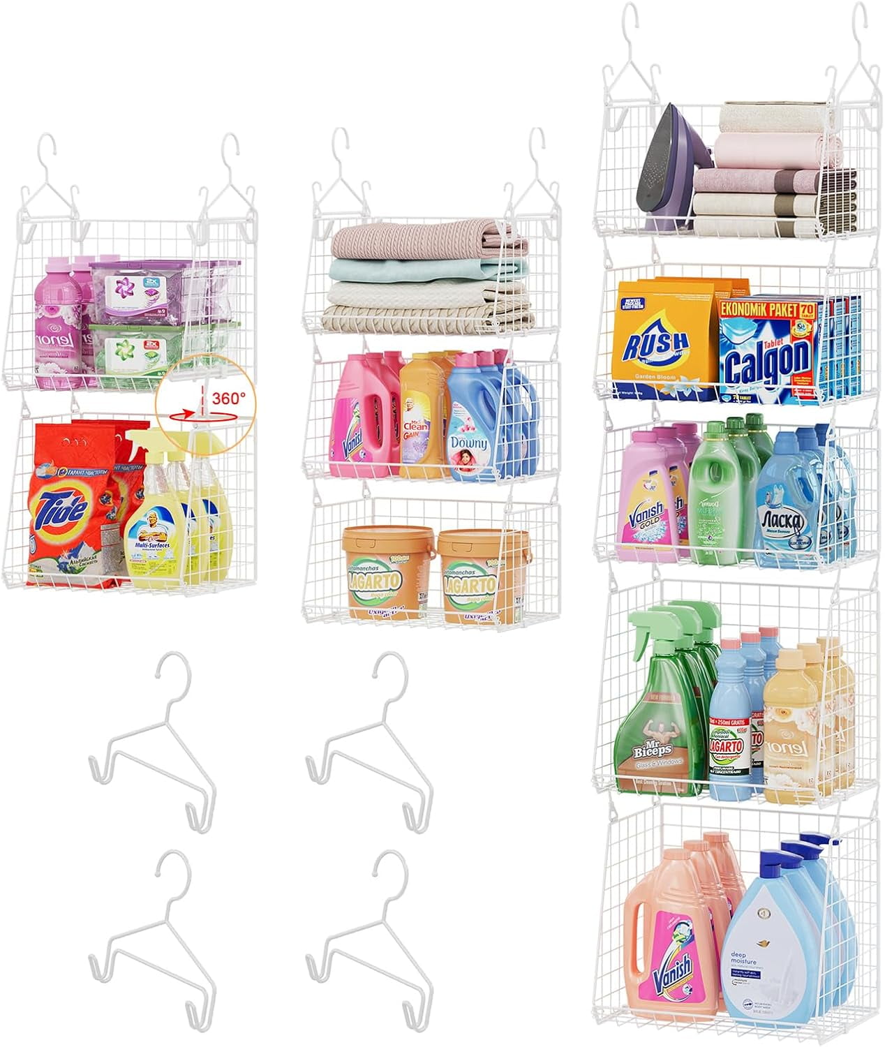 5-Tier Hanging Laundry Basket Organizer: Foldable Wire Shelf Basket ...