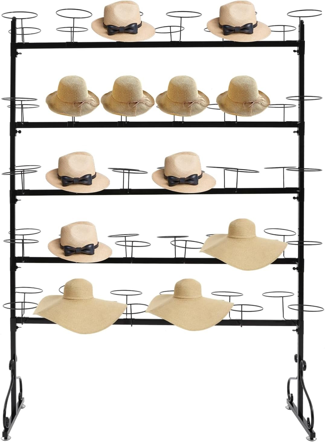 5-Tier Hat Display Rack Stand, Freestanding Cap Hanger Rack for 60 Hats ...