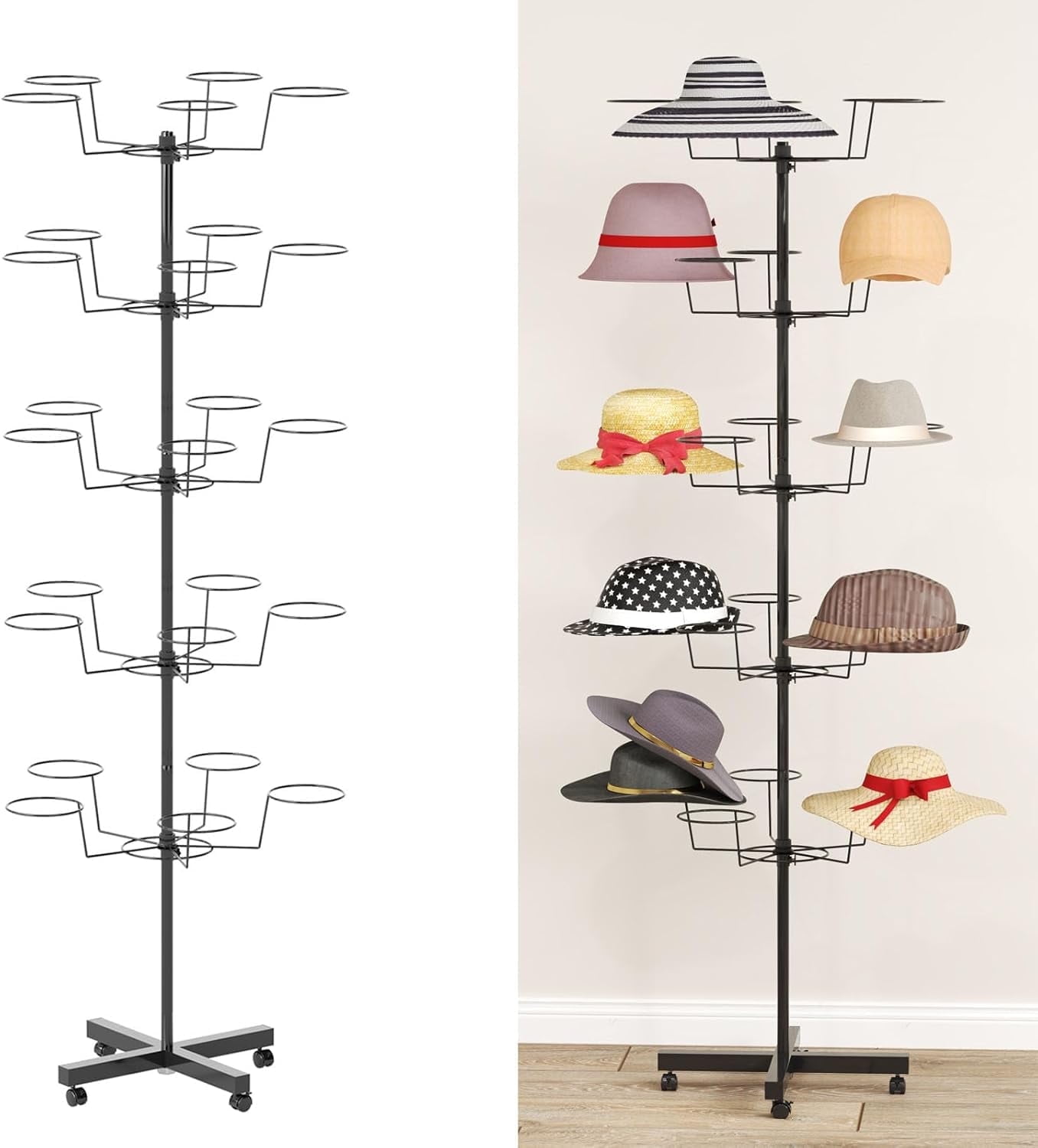 5-Tier Hat Rack with 25 Circular Hooks - Metal Floor Organizer for 25 ...