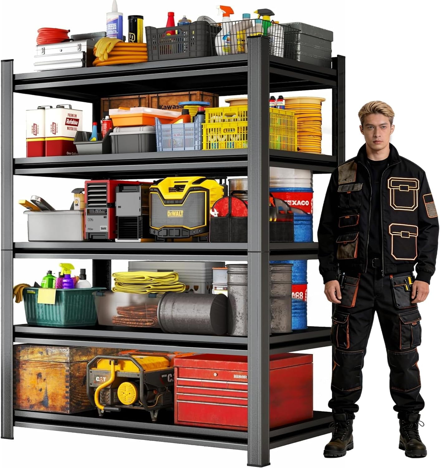 5-Tier Heavy Duty Garage Shelving Unit, 3000 LBS Capacity Adjustable ...