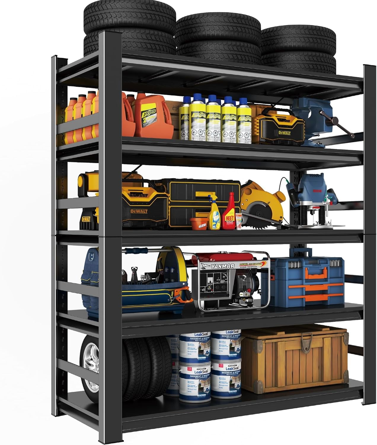 5-Tier Heavy Duty Garage Shelving Unit 3000lb Capacity - Steel Storage ...