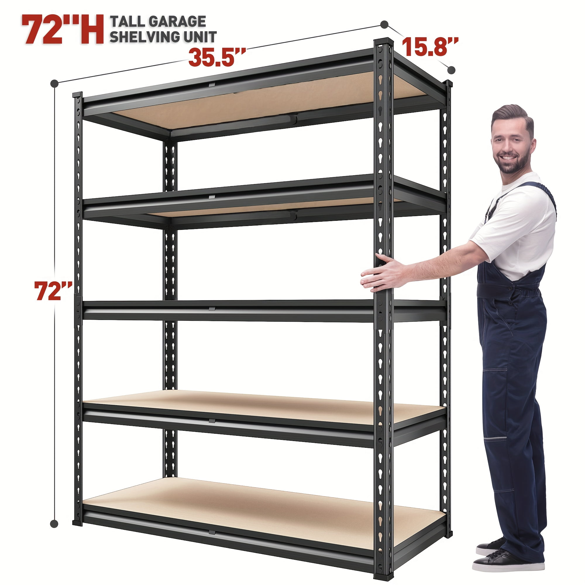 5-Tier Heavy-Duty Garage Storage Shelving Unit - 2500/2000 LBS Capacity ...