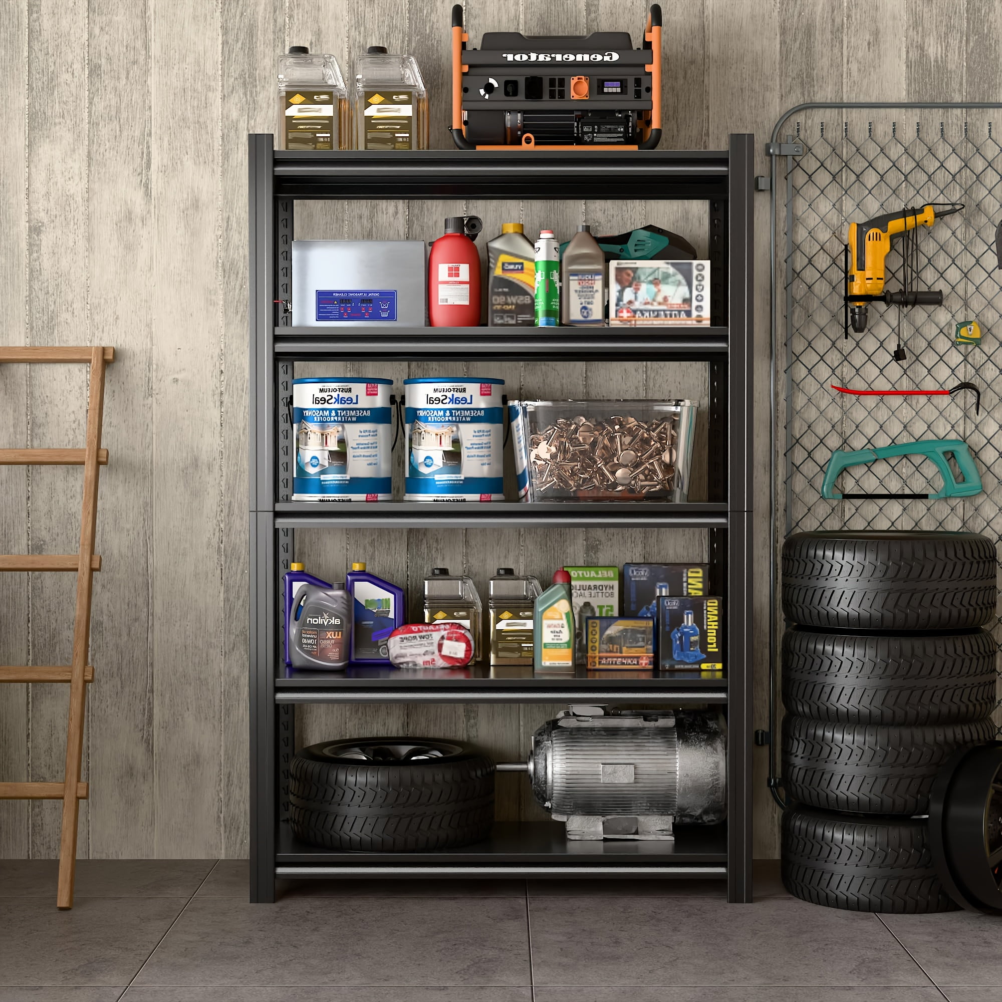 5-Tier Heavy Duty All Metal Adjustable Storage Shelves, Black Utility ...