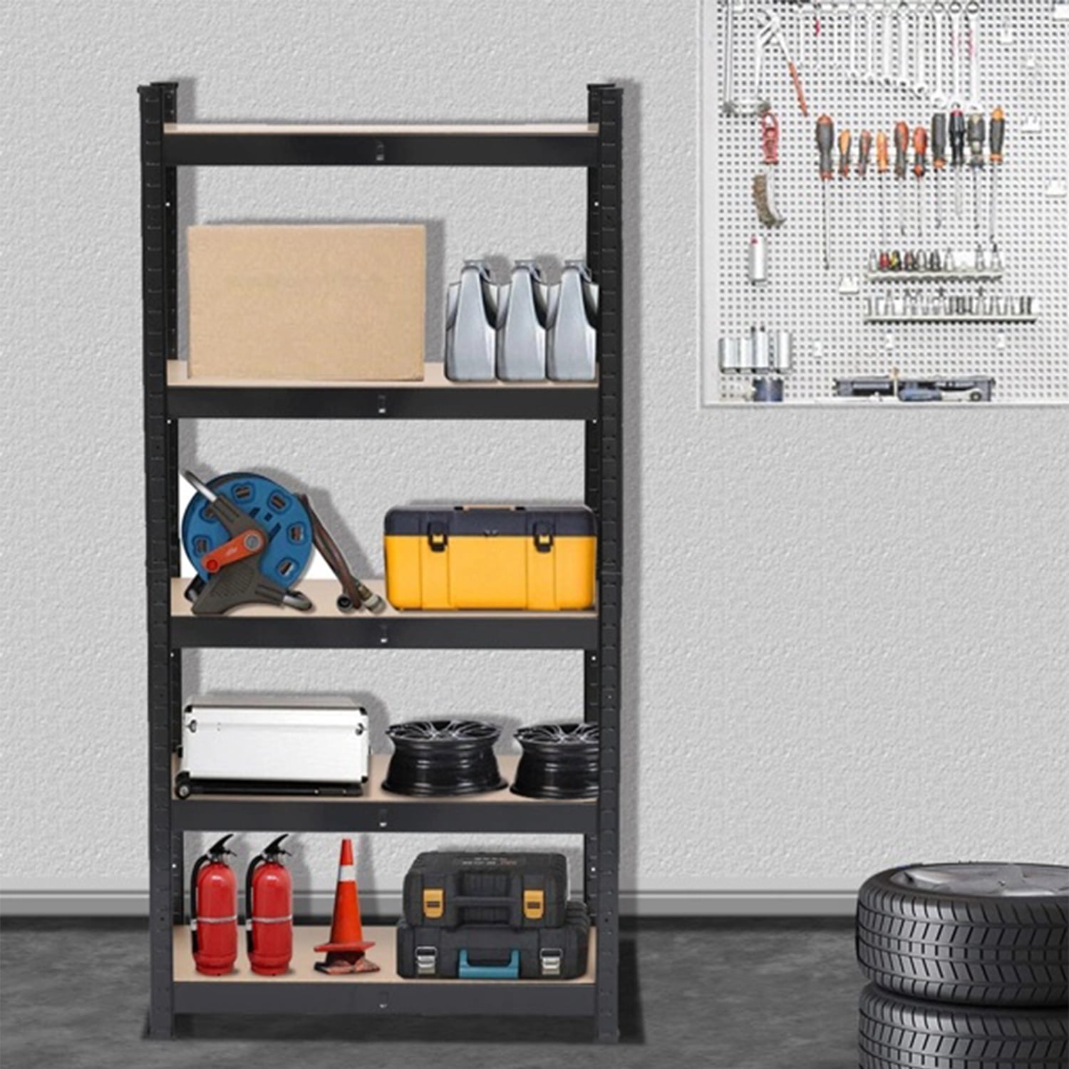 5 Tier Heavy Duty Metal Shelving Rack Unit Garage Storage Shelf Black ...