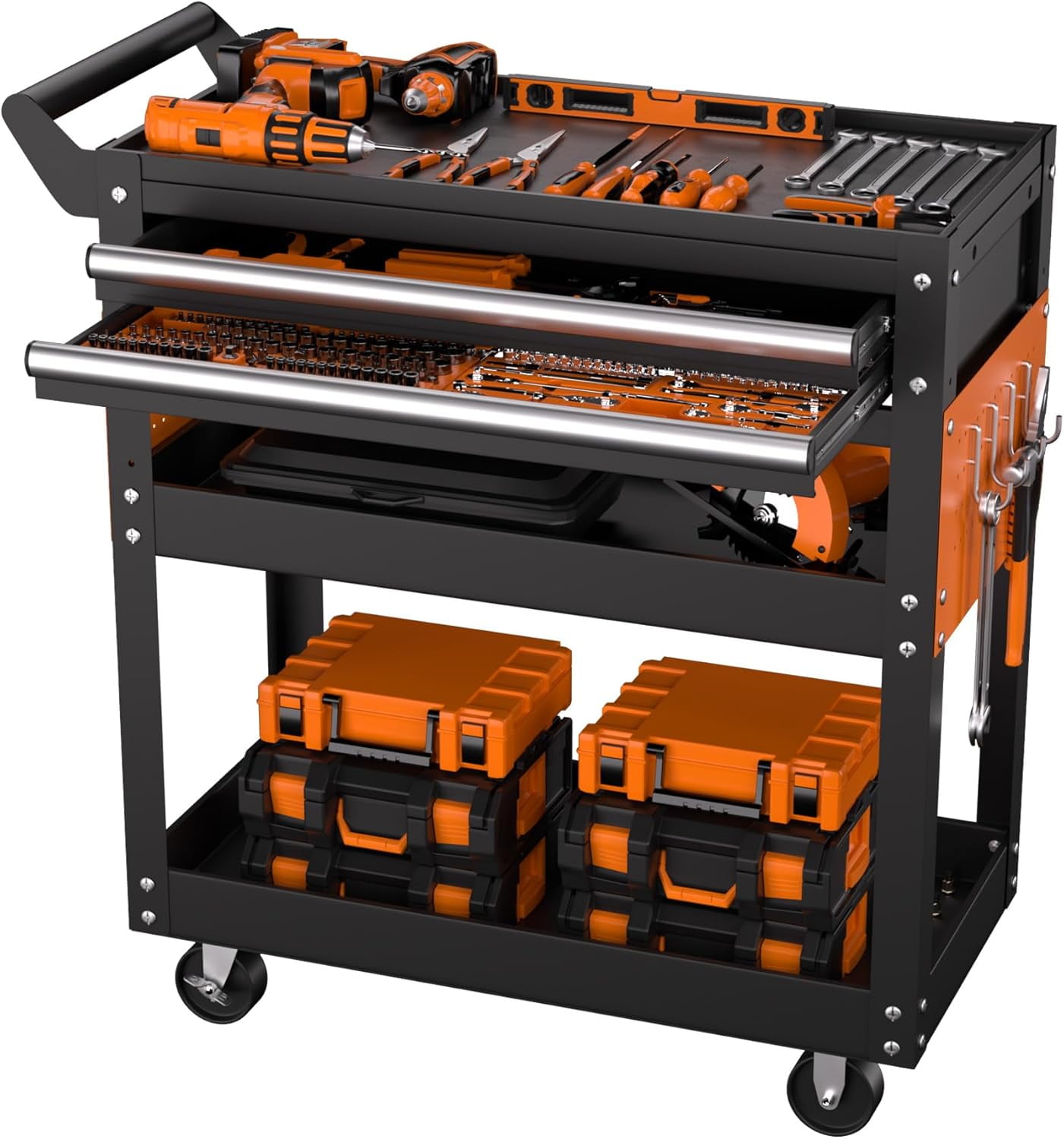 5 Tier Heavy Duty Rolling Tool Cart On Wheels, 400 Lbs Capacity, Metal ...