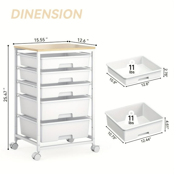 5-Tier Heavy-Duty Rolling Utility Cart, 5 Lockable Drawers & Tabletop ...