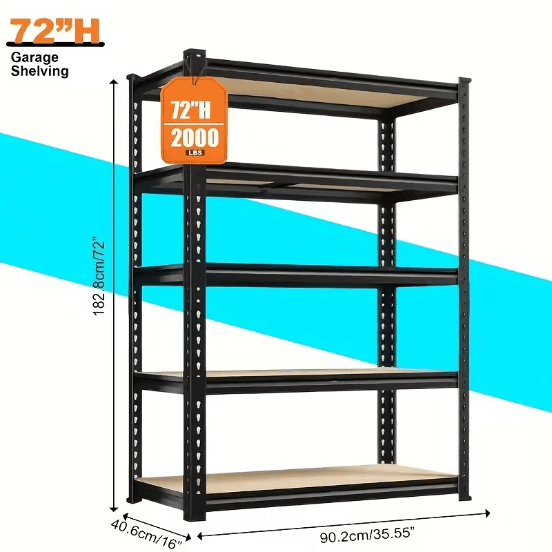 5-Tier Heavy Duty Shelving Unit - 2000 lb Capacity, 72x36x16 inch ...