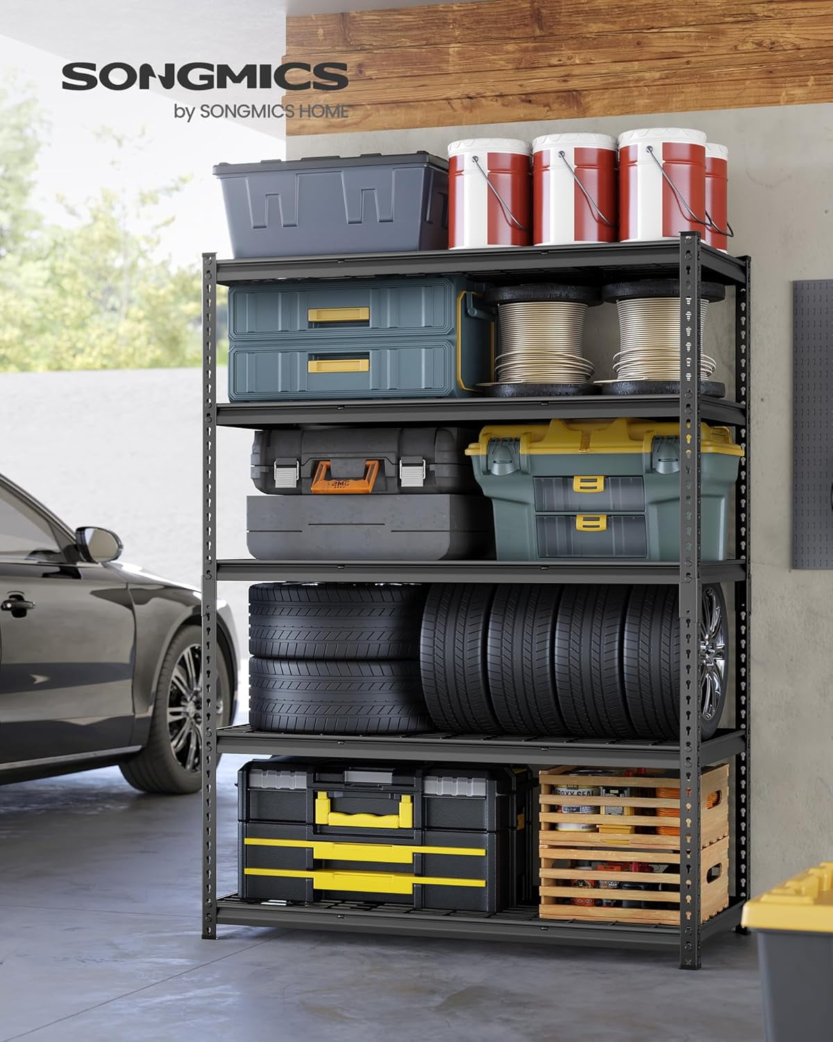 5-Tier Heavy Duty Steel Storage Shelves Set, Adjustable Garage Shelving ...