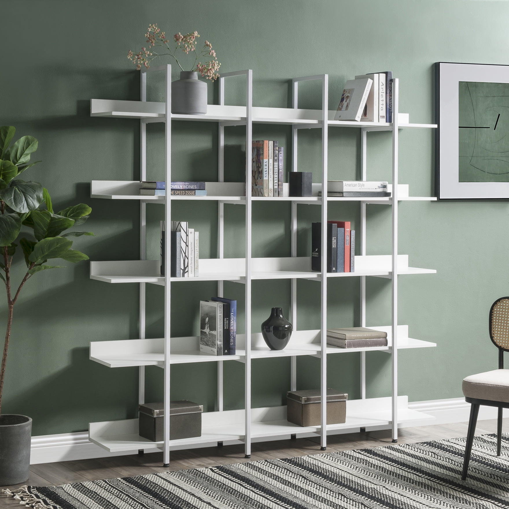 5 Tier Home Office Bookshelf with Open Storage, 70.9'' Height Bookcase ...
