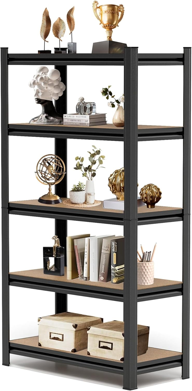 5-Tier Industrial Book Shelf with Wood and Metal, 72-Inch Tall ...