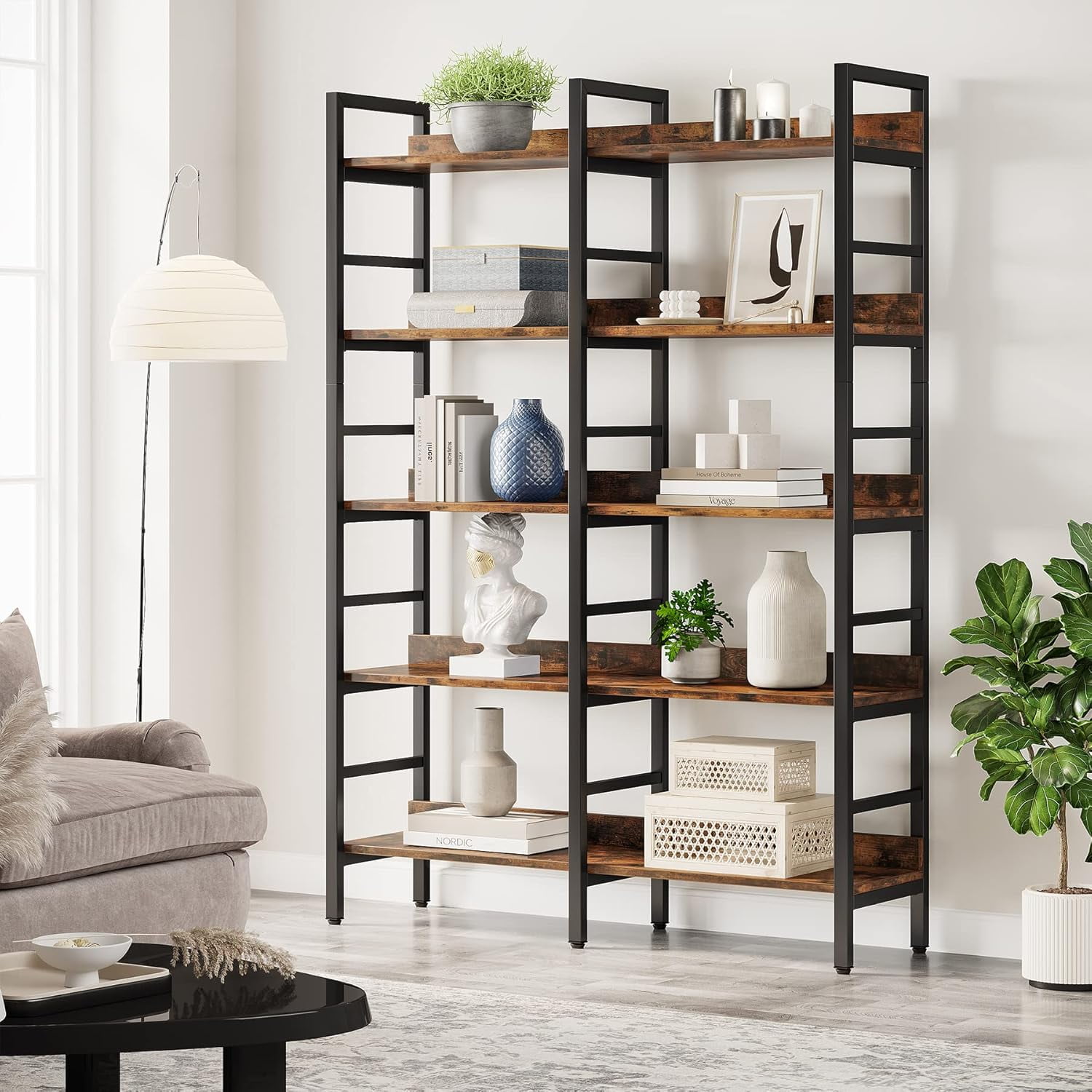5-Tier Industrial Bookshelf 71\u201DH x 47\u201DW Etagere Bookcase ...