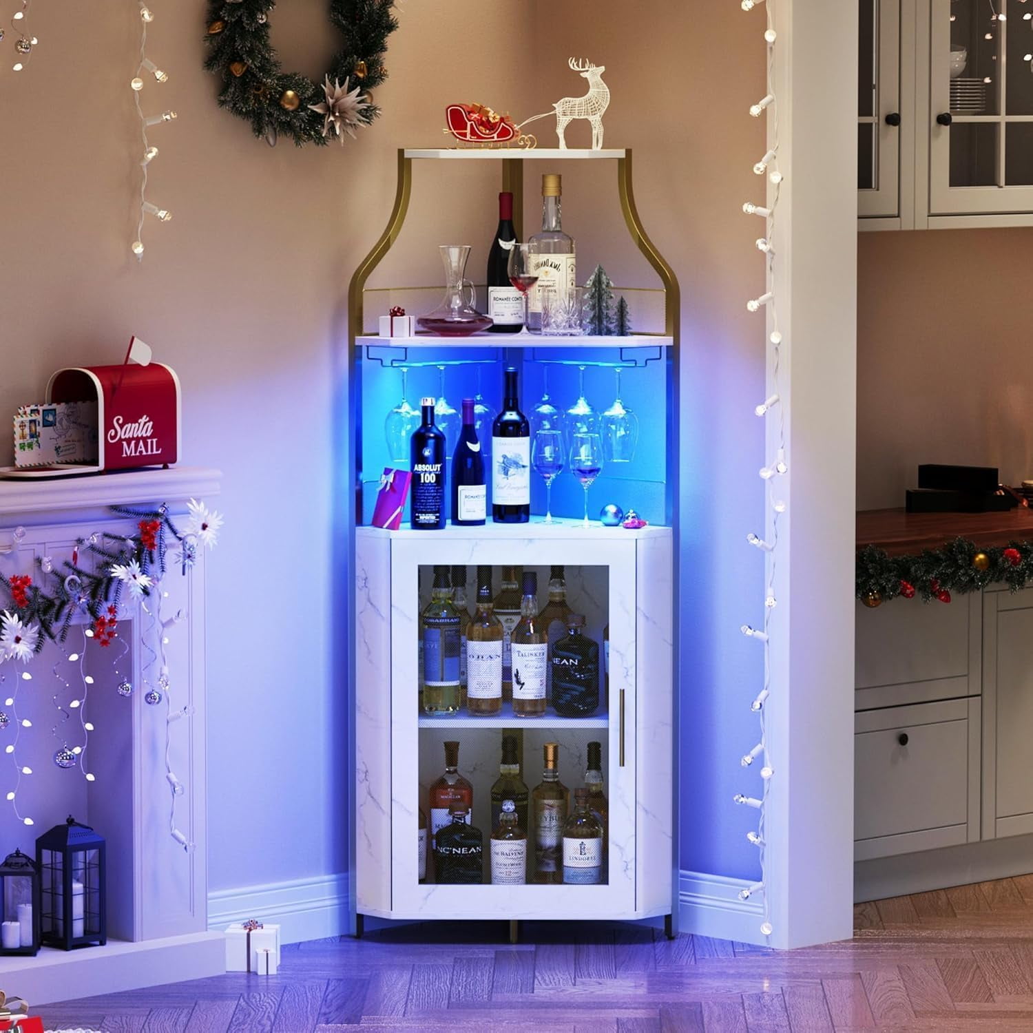 5-Tier Industrial Wine Cabinet with LED Strip and Glass Holder ...
