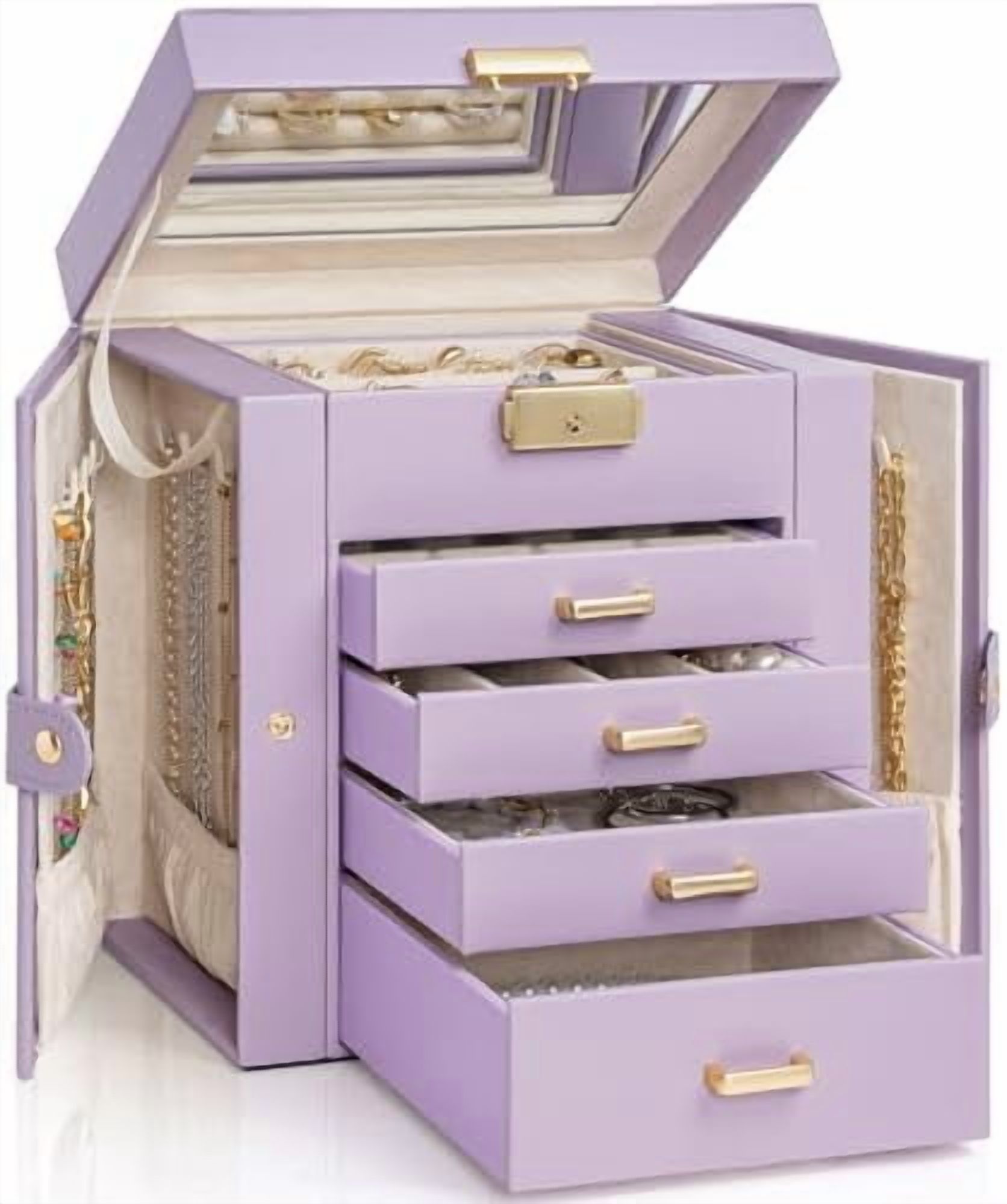 5-Tier Jewelry Box Leather Jewelry Storage Organizer with 4 Drawers ...