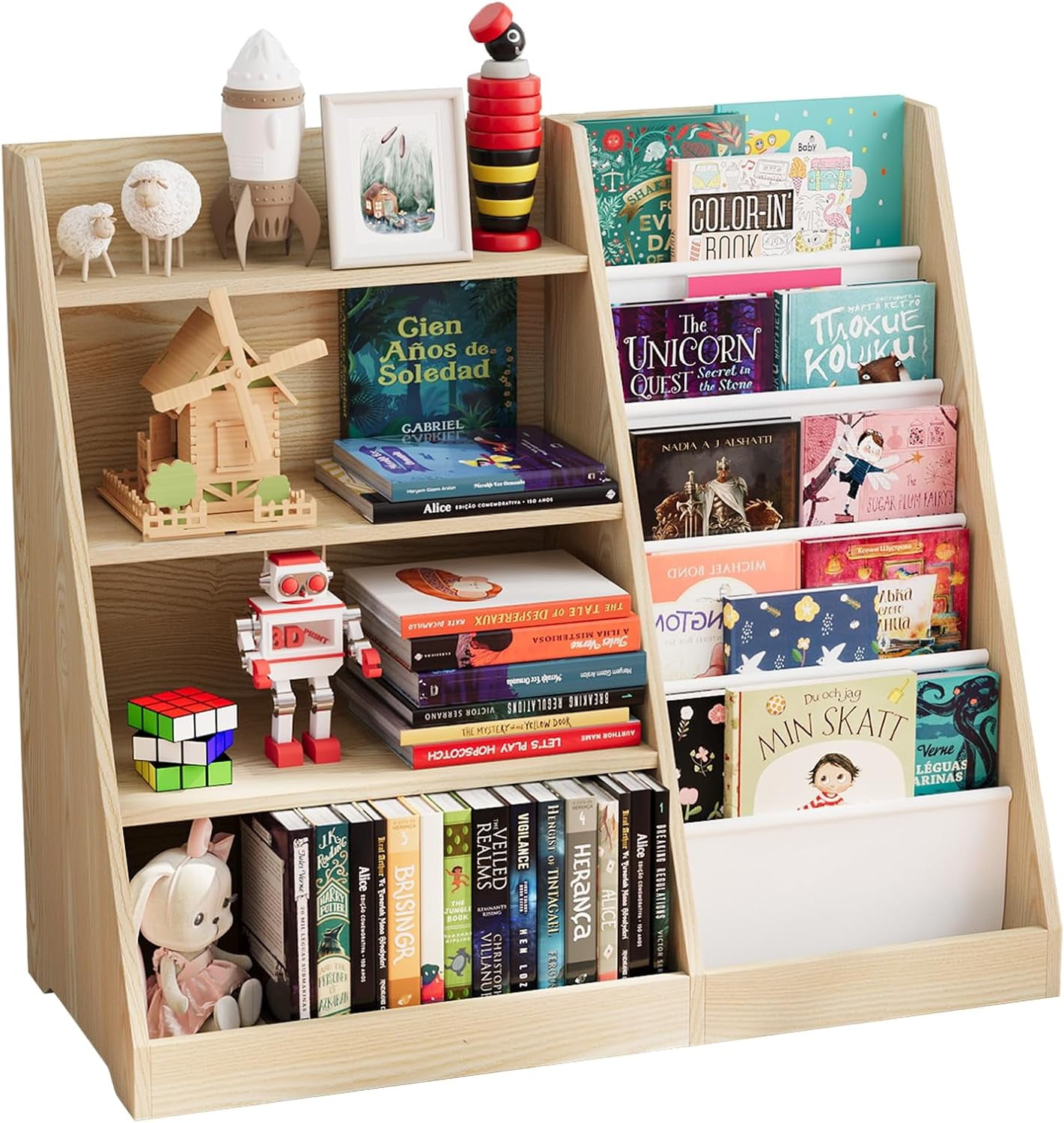 5 Tier Kids Bookshelf with Storage,Toddler Book Display Shelves,Wooden ...