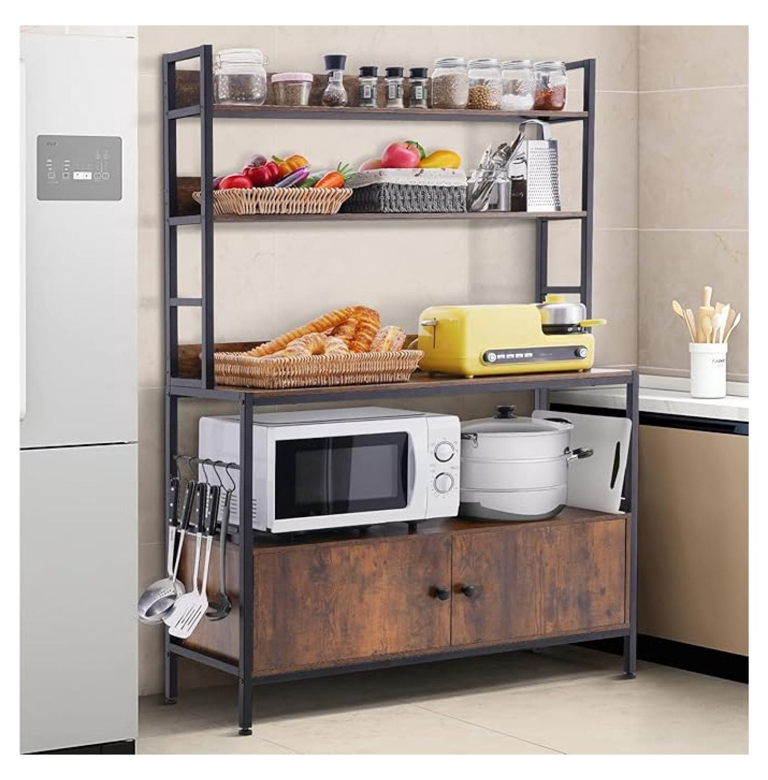 5-Tier Kitchen Baker’s Rack with Storage,Large Bakers Rack with Cabinet ...