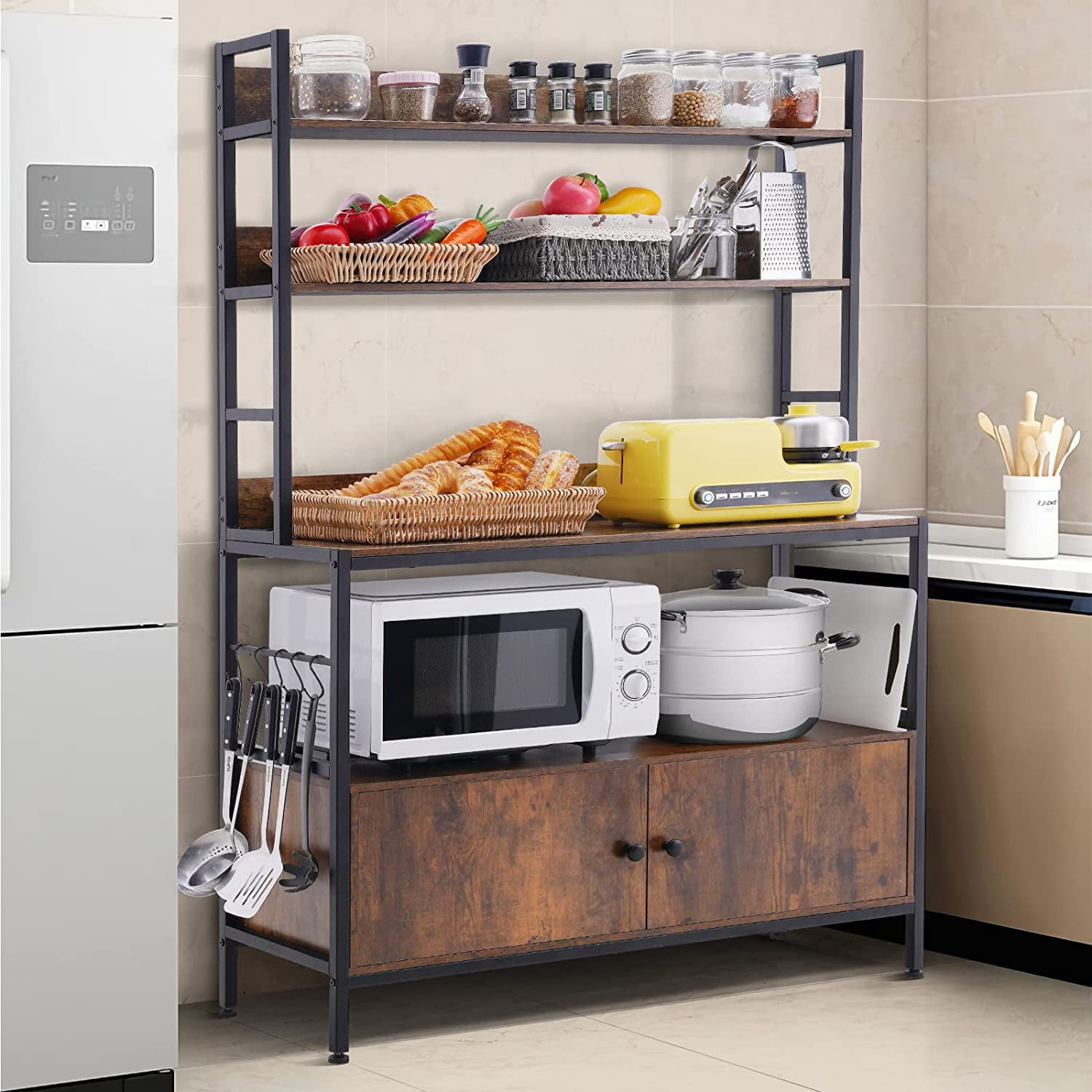 5-Tier Kitchen Baker’s Rack with Storage,Large Bakers Rack with Cabinet ...