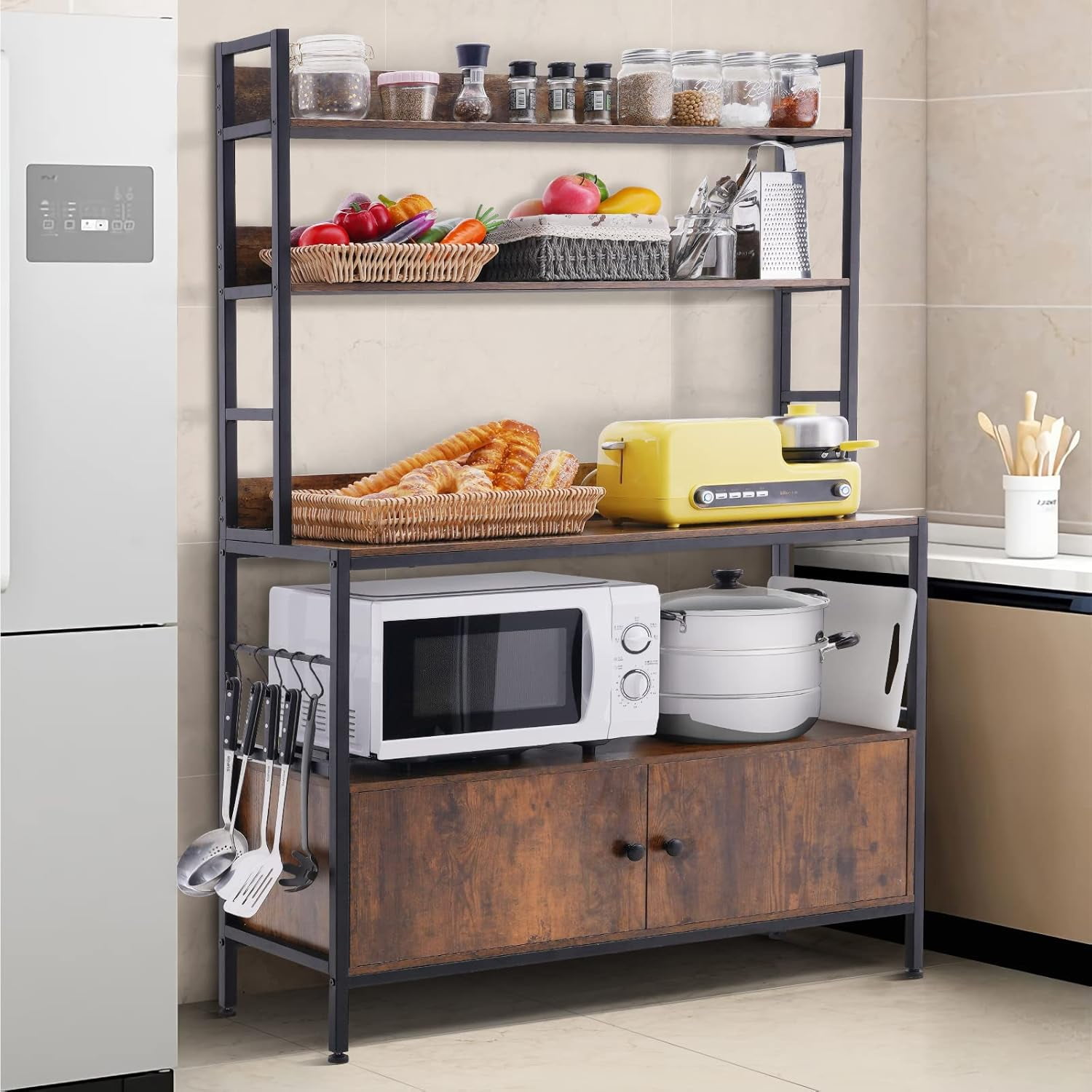 5-Tier Kitchen Baker’s Rack with Storage,Large Bakers Rack with Cabinet ...