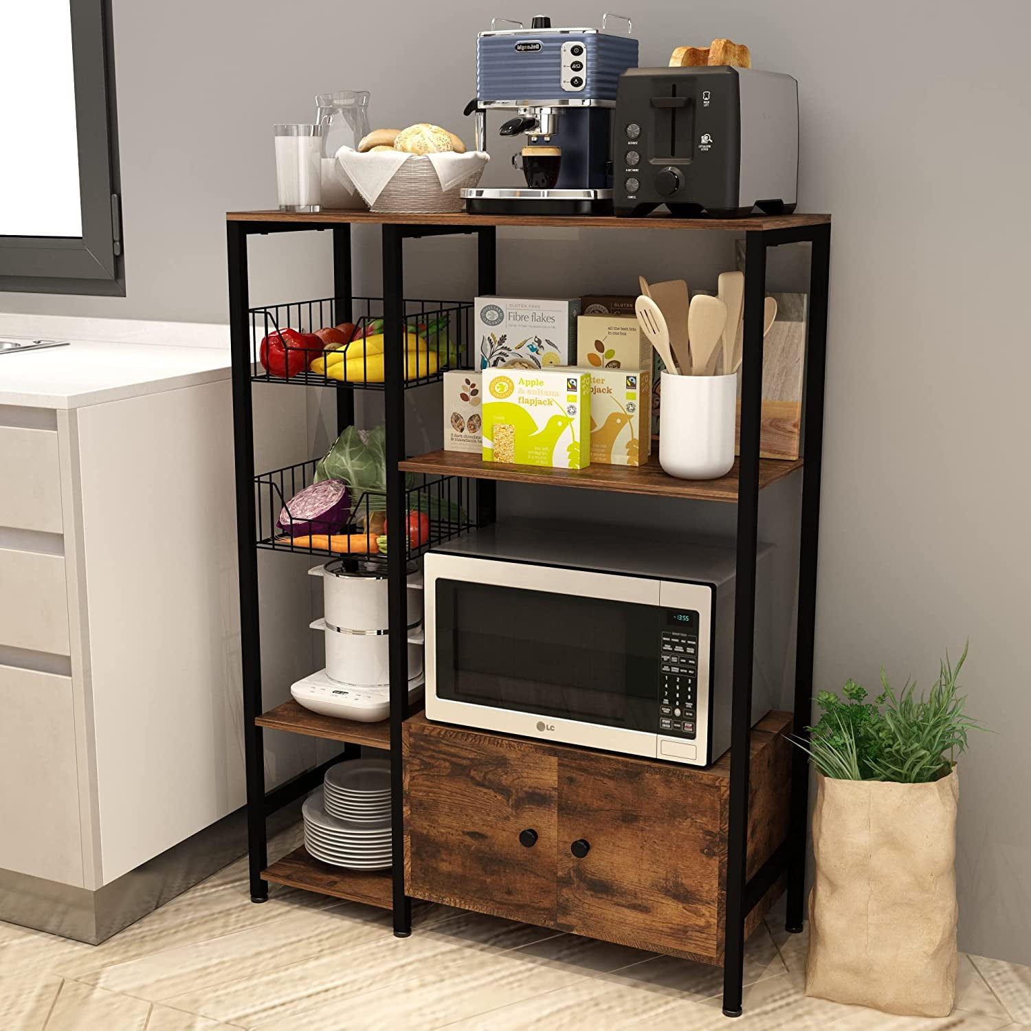 5-Tier Kitchen Bakers Rack,Microwave Oven Stand with Shelves,Utility Storage Shelf with Hutch ...
