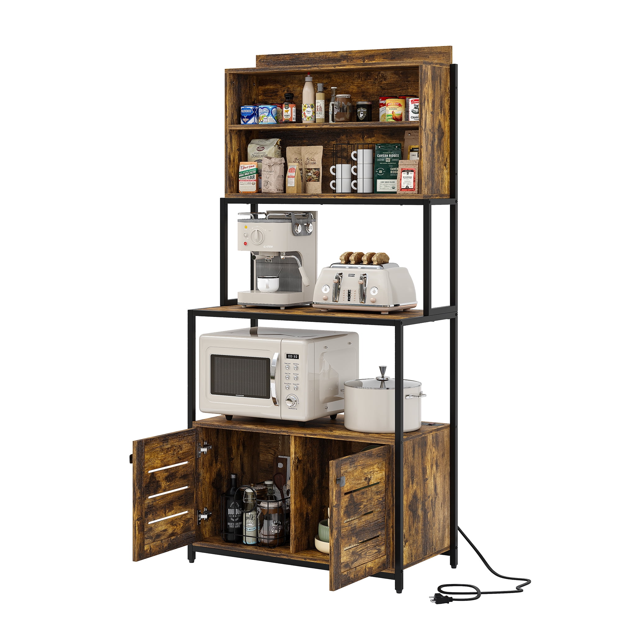 5-Tier Kitchen Bakers Rack with Power Outlet, Industrial Microwave Oven ...