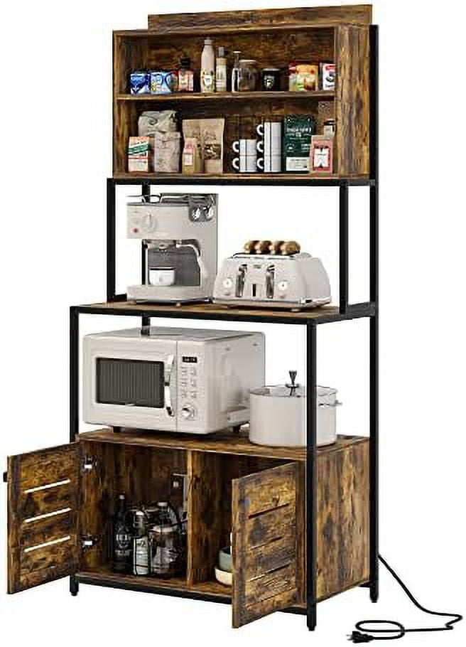 5-Tier Kitchen Bakers Rack with Power Outlet, Industrial Microwave Oven ...