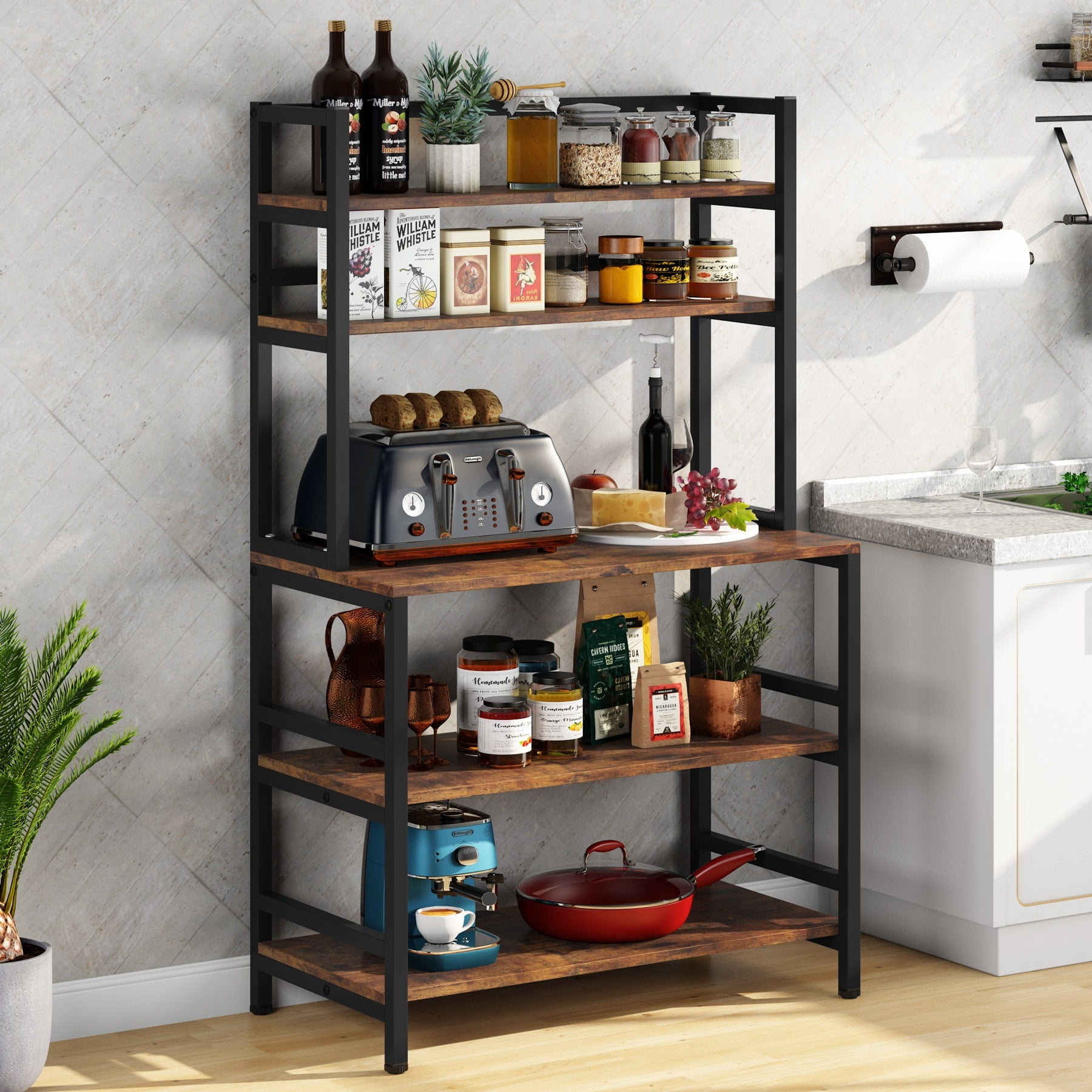 5-Tier Kitchen Bakers Rack Utility Storage Shelf Microwave Oven Stand, Industrial Microwave Cart ...
