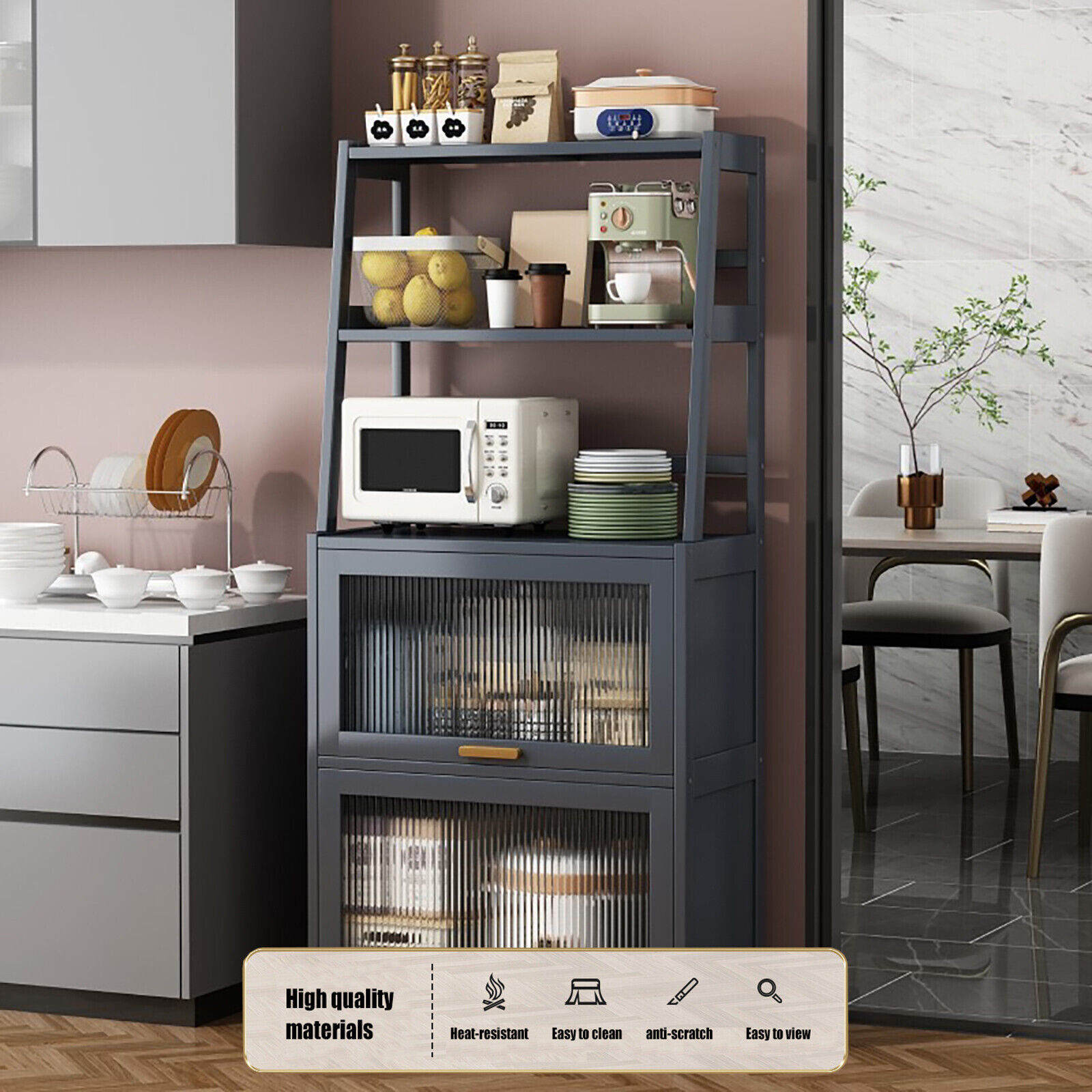 5-Tier Kitchen Bakers Rack w/Cabinet Freestanding Kitchen Pantry ...