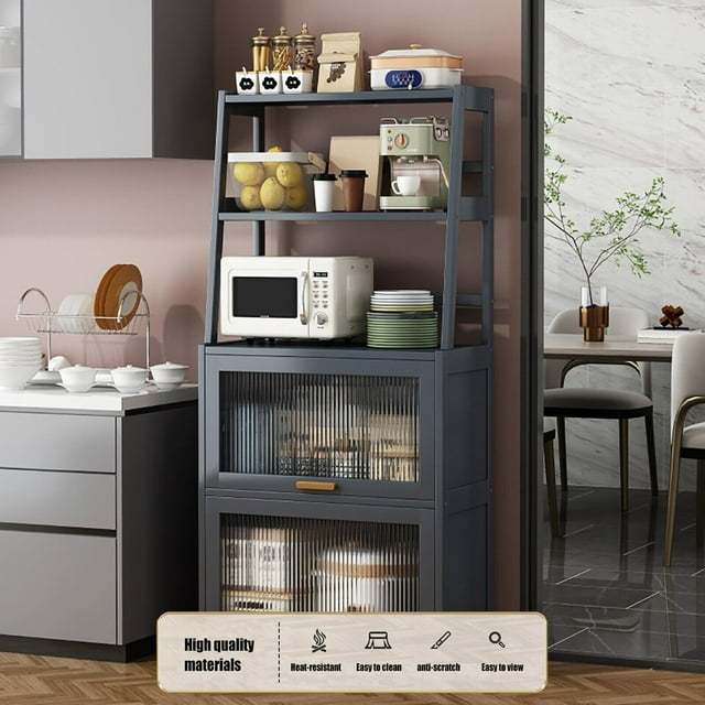 5-Tier Kitchen Bakers Rack w/Cabinet Freestanding Kitchen Pantry ...