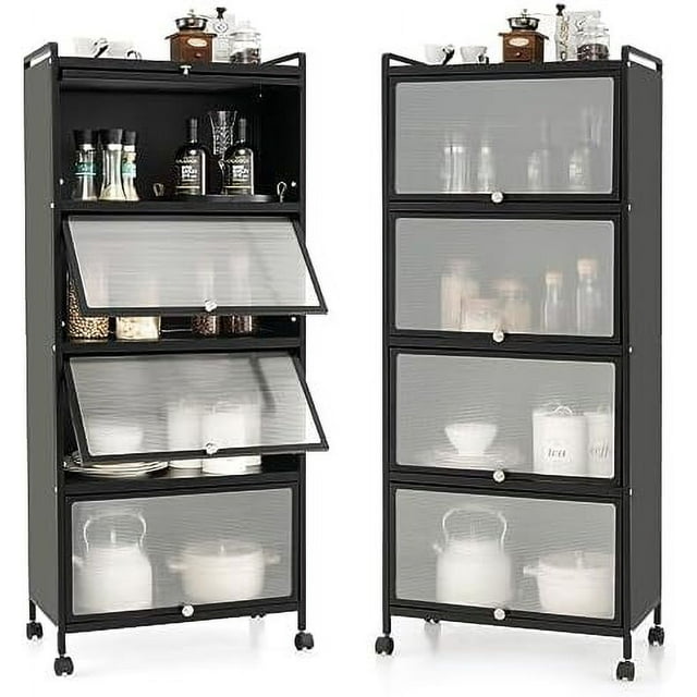 5-Tier Kitchen Cabinet Mobile Microwave Stand with Flip-up PC Doors ...