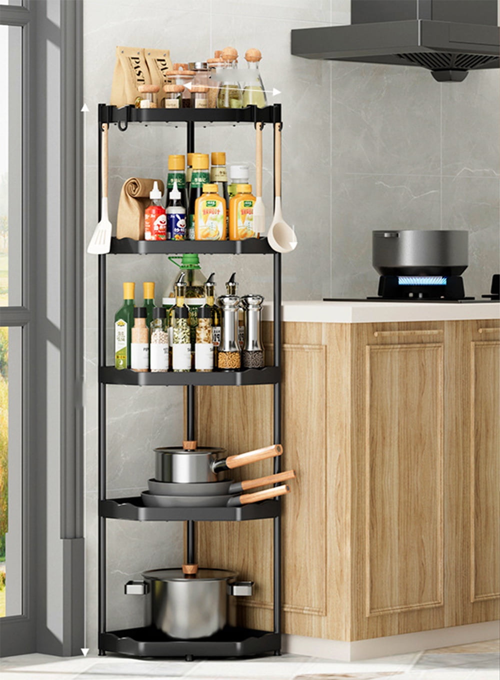 5 Tier Kitchen Corner Shelf for Spices and Cookware, Bathroom Organizer ...