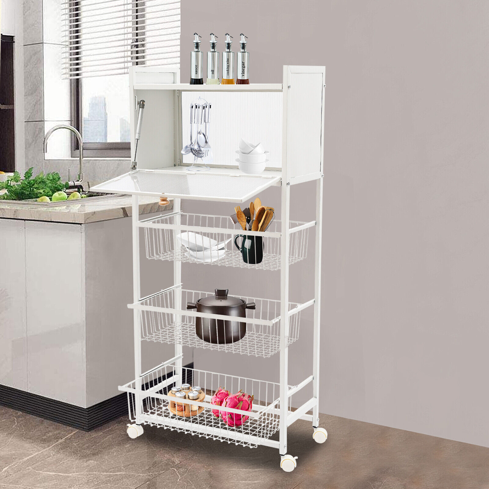 5-Tier Kitchen Organizer Shelf Microwave Rack Bread Storage W ...