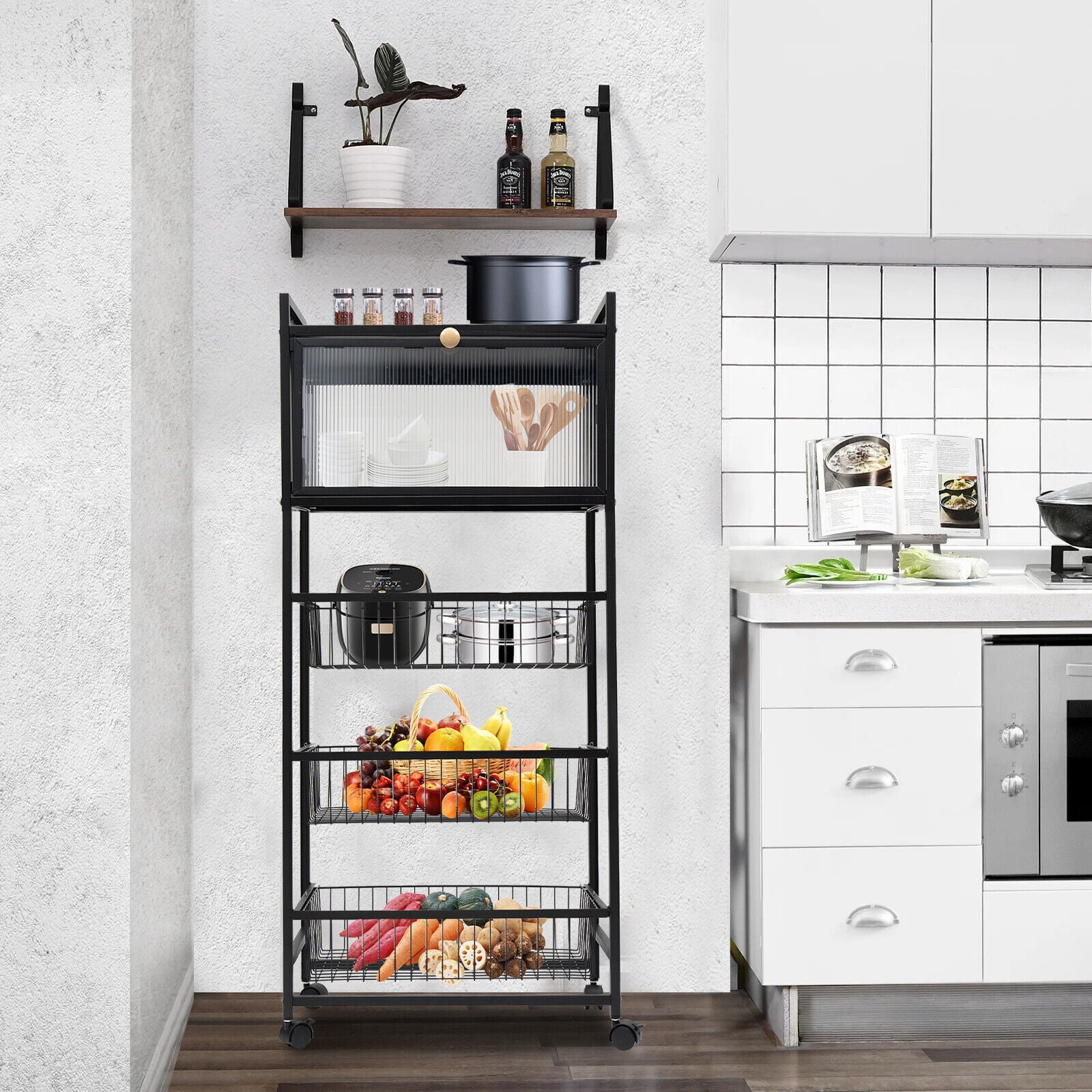 5 Tier Kitchen Organizer Storage Shelf with Brakeable Casters for ...