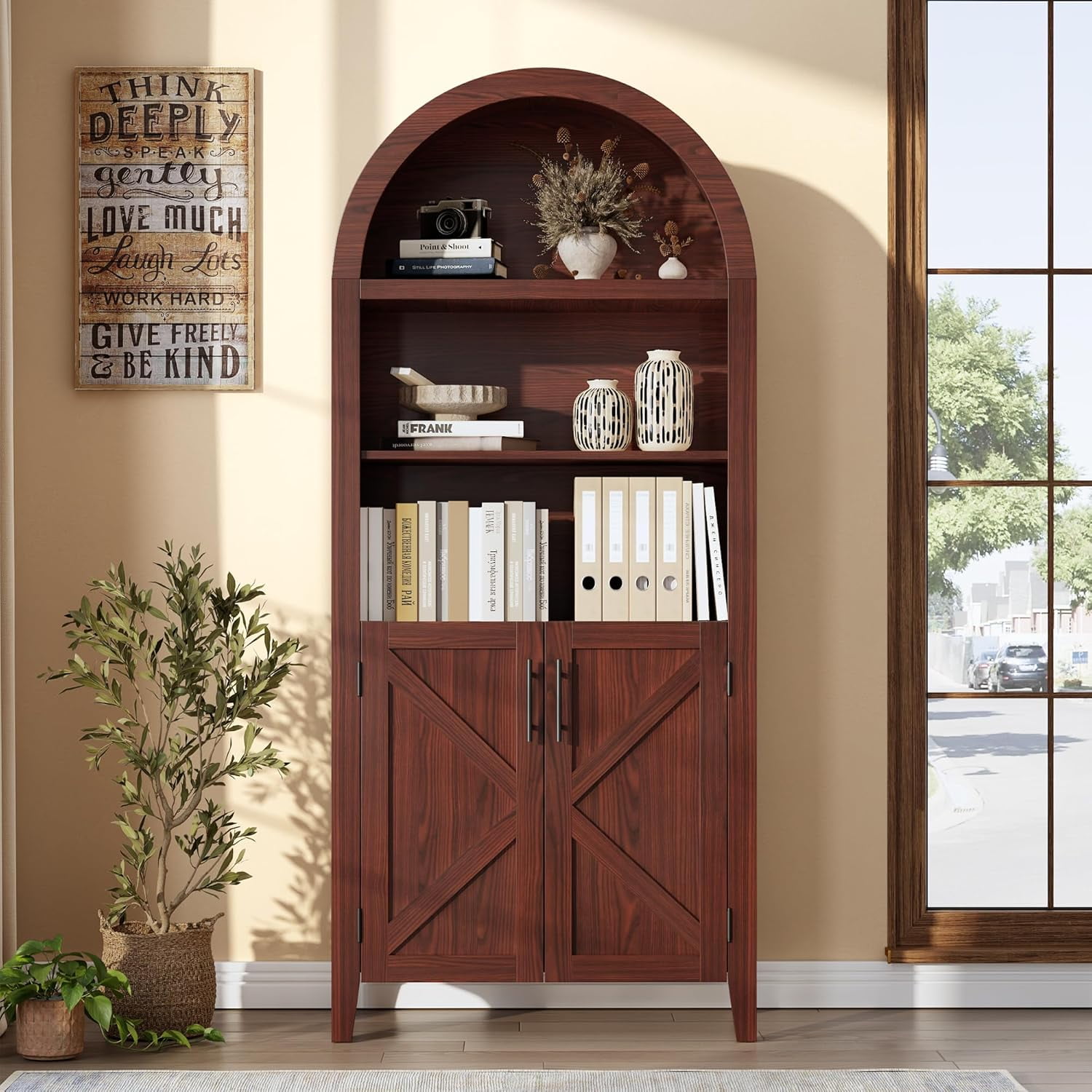 5-Tier Kitchen Pantry Cabinet with Doors,Arched Open Display Shelf ...