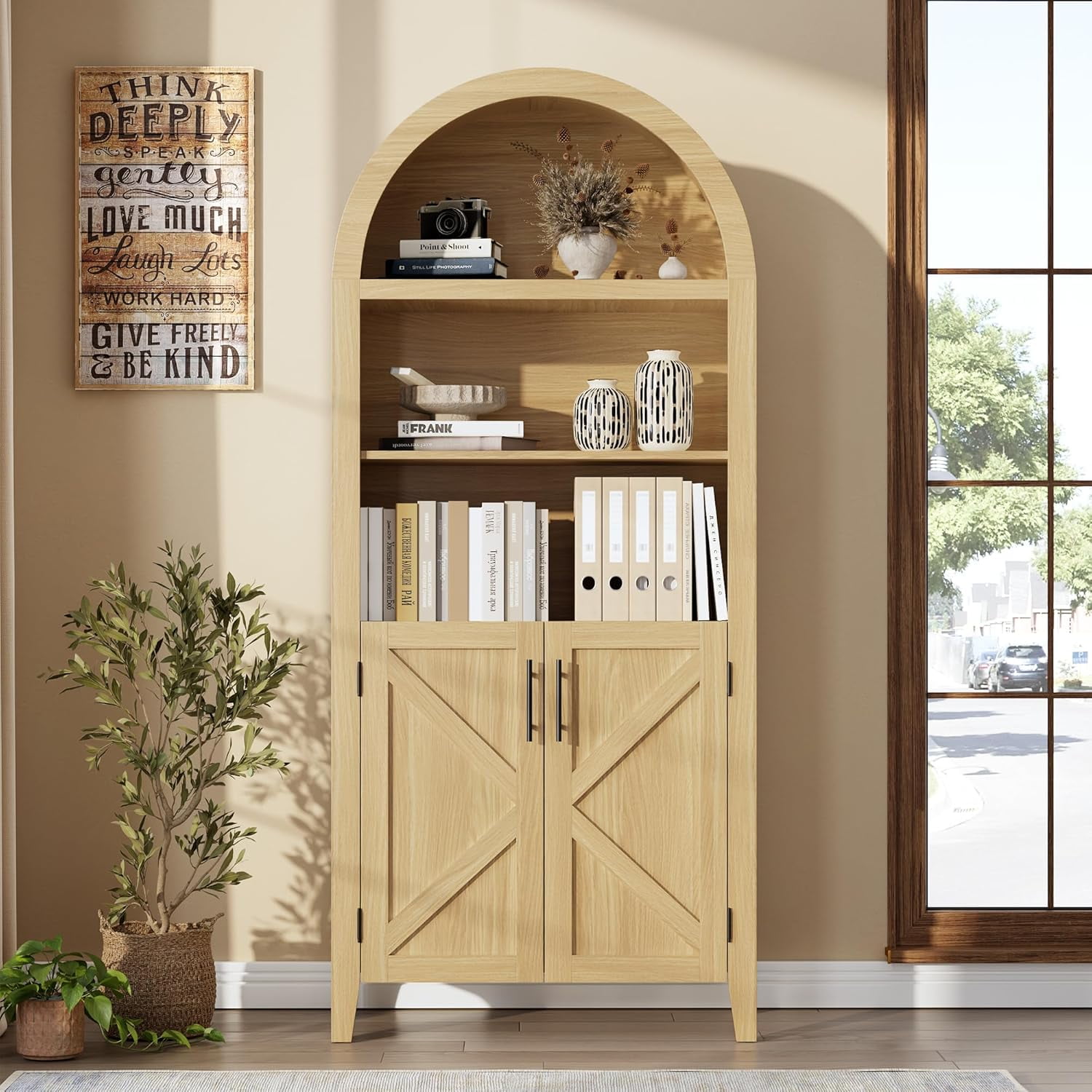 5-Tier Kitchen Pantry Cabinet with Doors,Arched Open Display Shelf ...